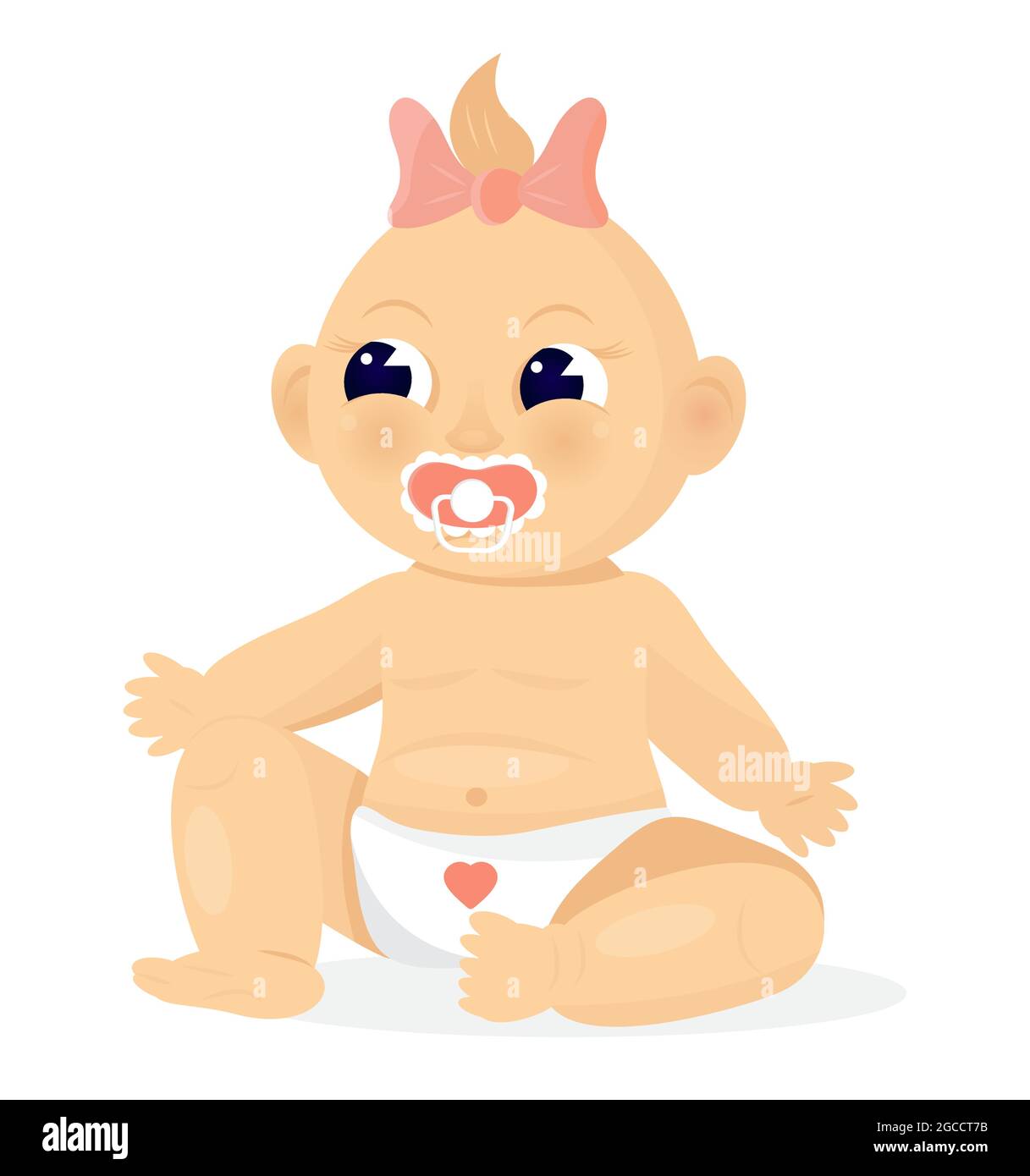 The baby newborn is sitting and sucking a pacifier. Cartoon baby is ...