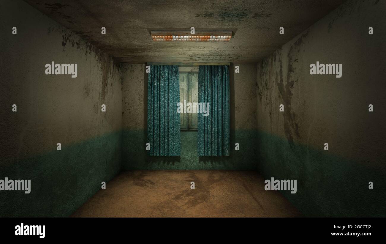 The interior design of horror and creepy damage empty room., 3D ...