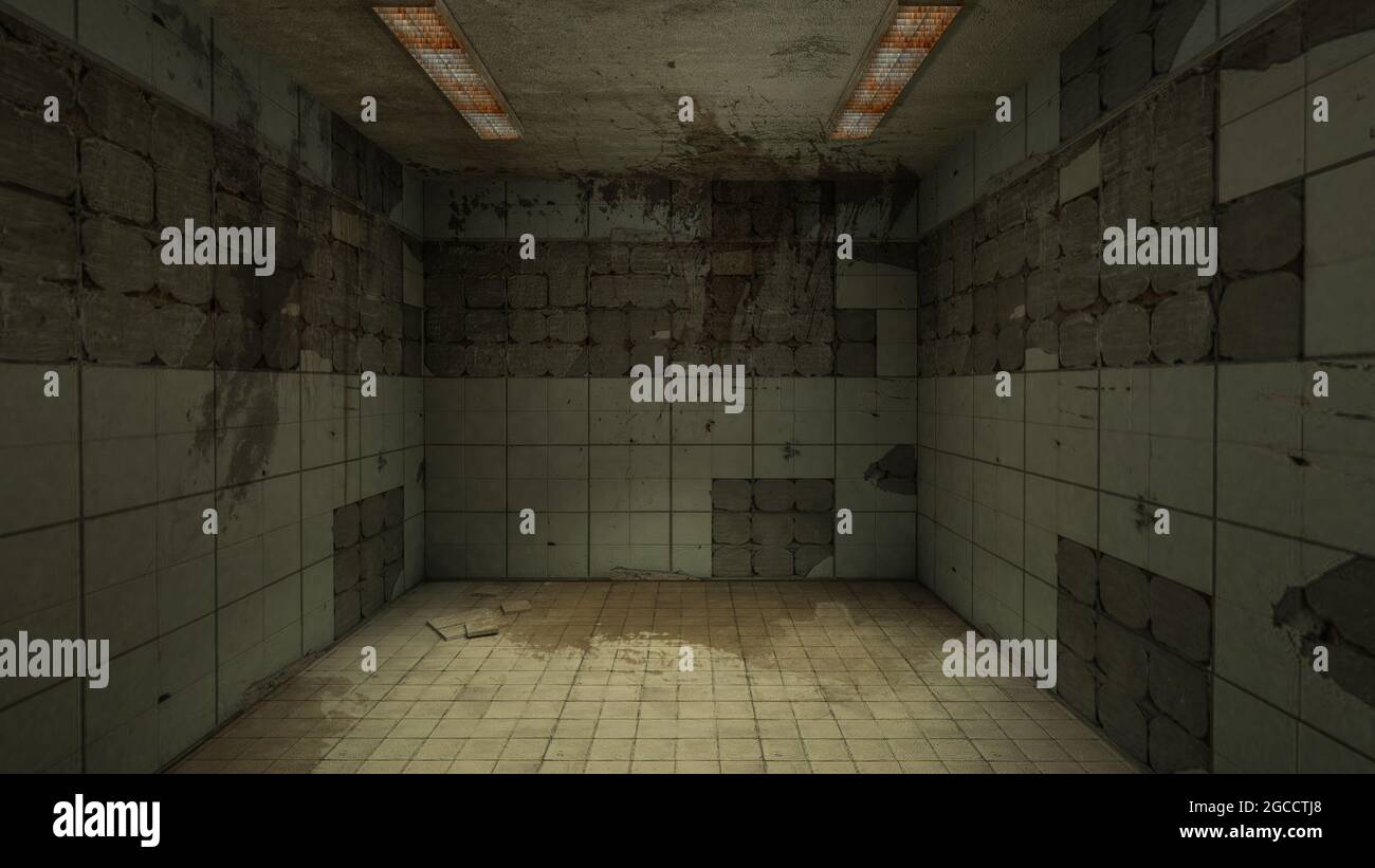 The interior design of horror and creepy damage empty room., 3D ...