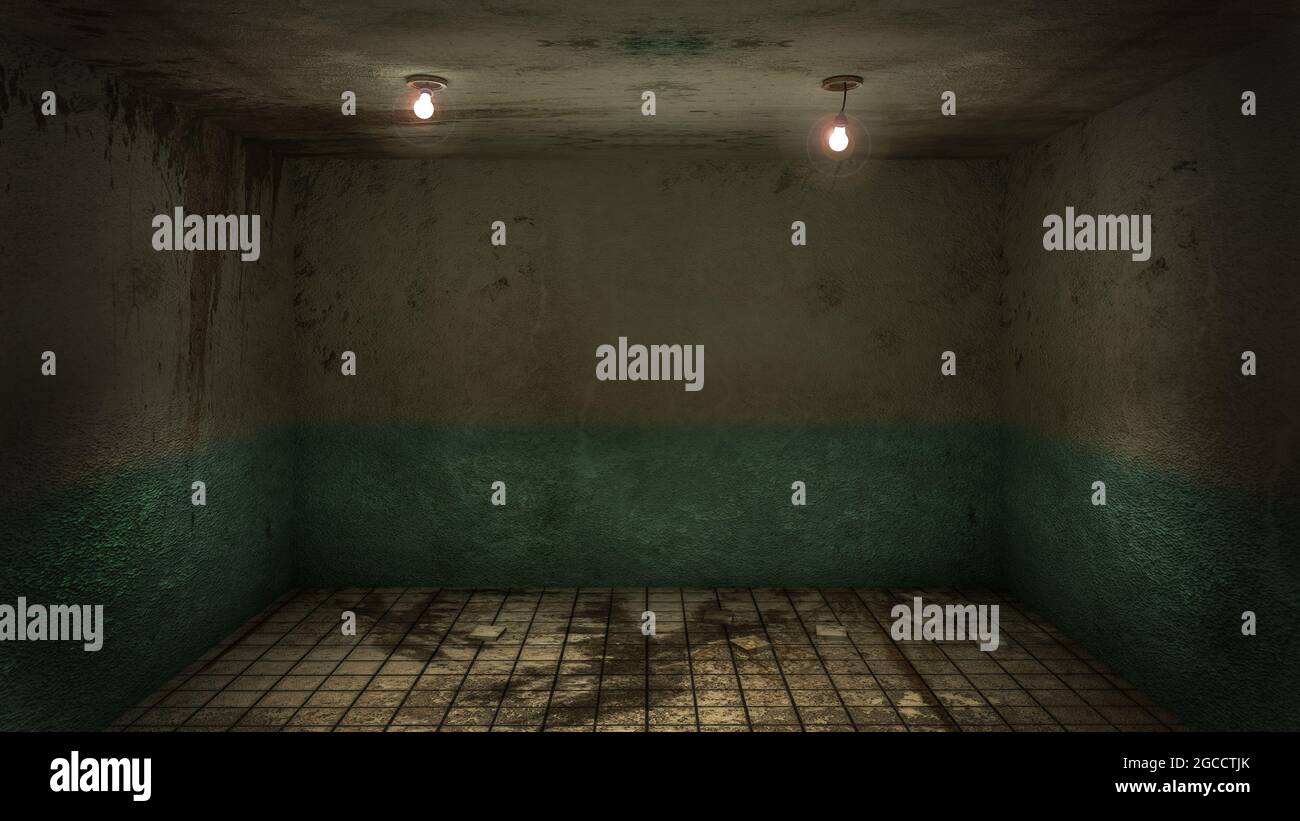 The interior design of horror and creepy damage empty room., 3D ...