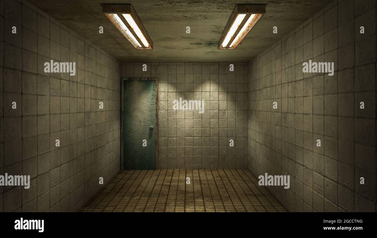 The interior design of horror and creepy damage empty room., 3D ...