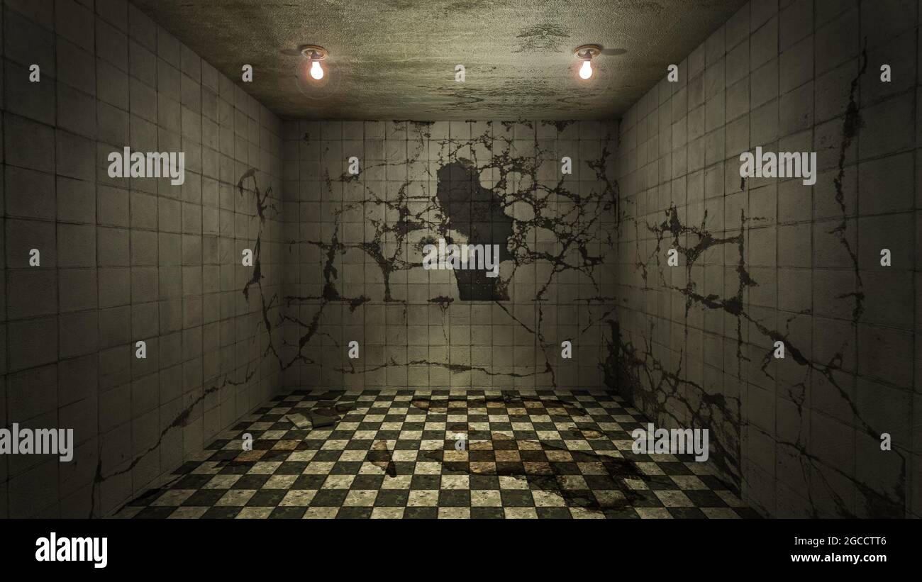 The interior design of horror and creepy damage empty room., 3D ...
