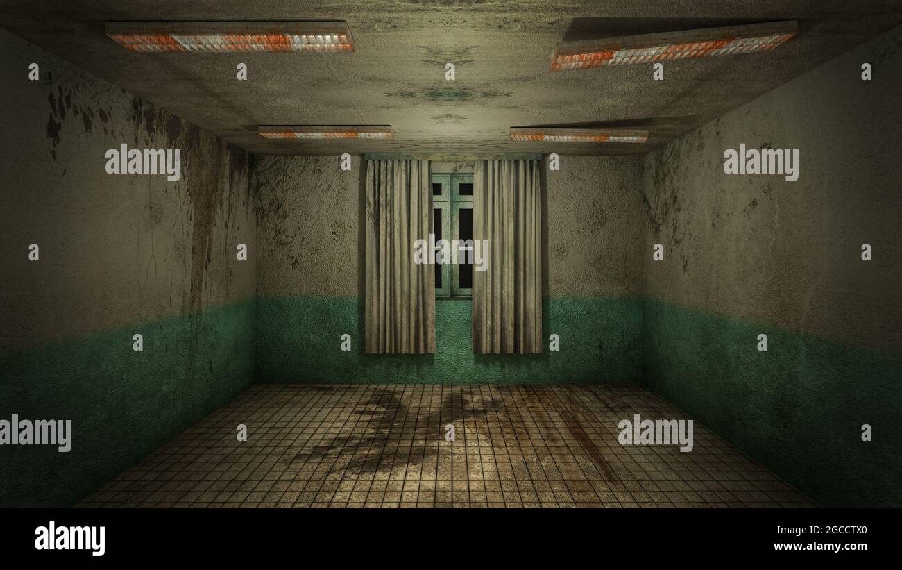 The interior design of horror and creepy damage empty room., 3D ...