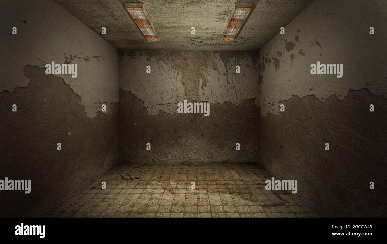 The interior design of horror and creepy damage empty room., 3D ...