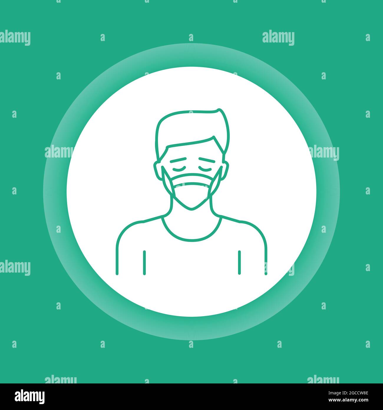 Man in breathing medical respiratory mask color button icon. Allergy ...