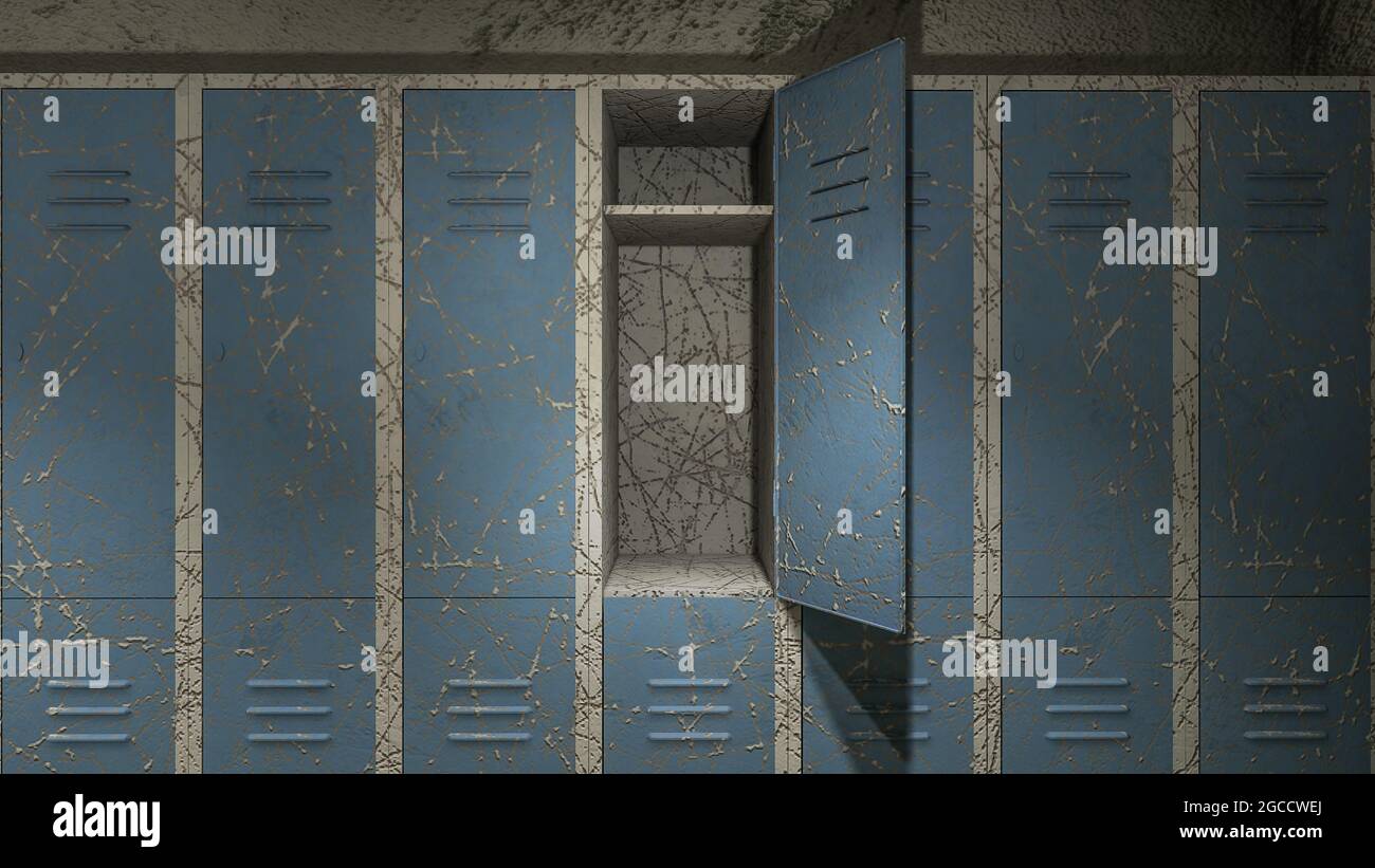 horror and creepy Locker room in the hospital with blood .3D rendering ...