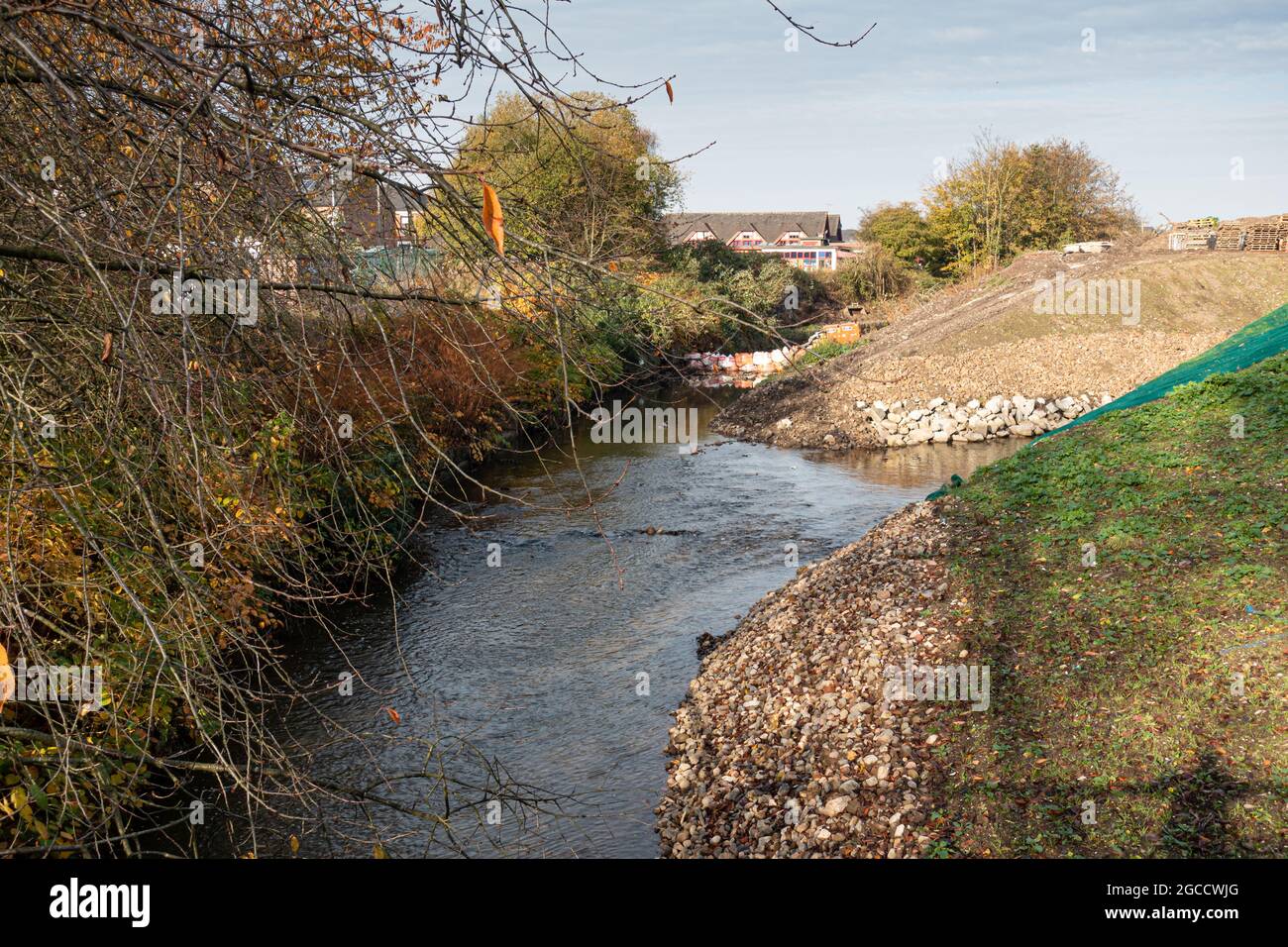 River Trent re-routing in a new naturalised channel between Stoke town ...