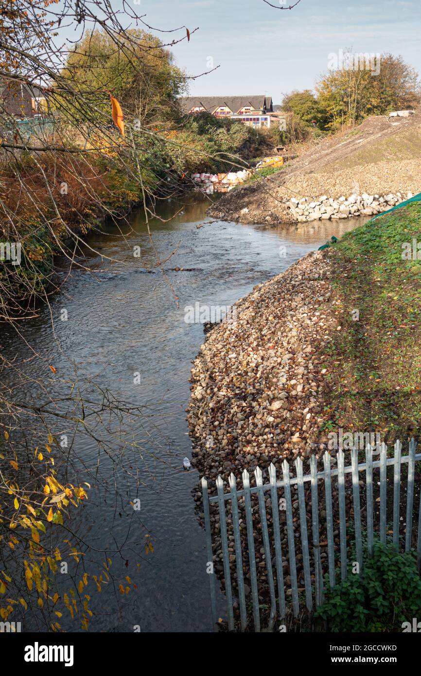 River Trent re-routing in a new naturalised channel between Stoke town ...