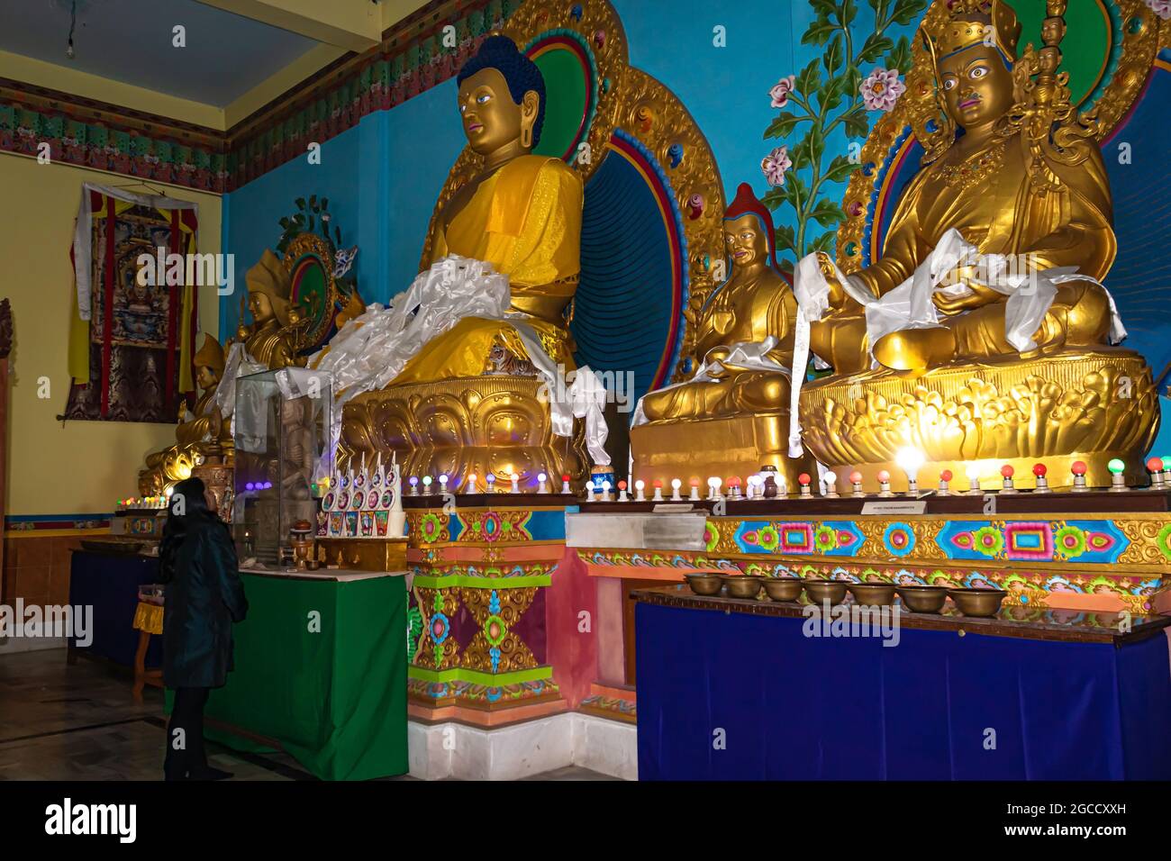 buddha golden statue close up shot at monastery from different ...