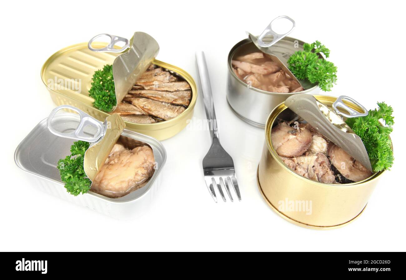 Open tin can, isolated on white Stock Photo - Alamy