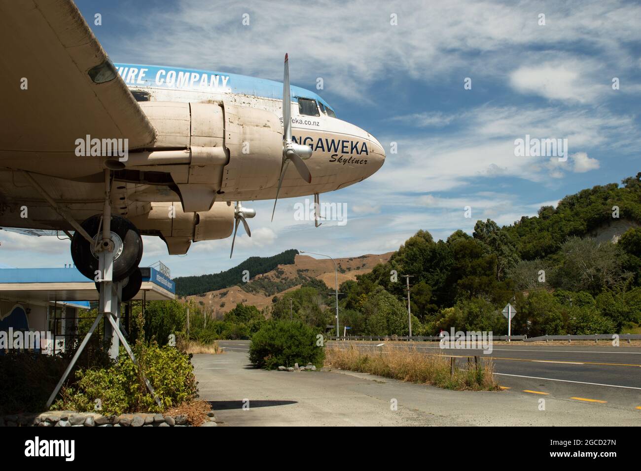 Retired plane in the front of closed local airport in New Zealand Stock ...