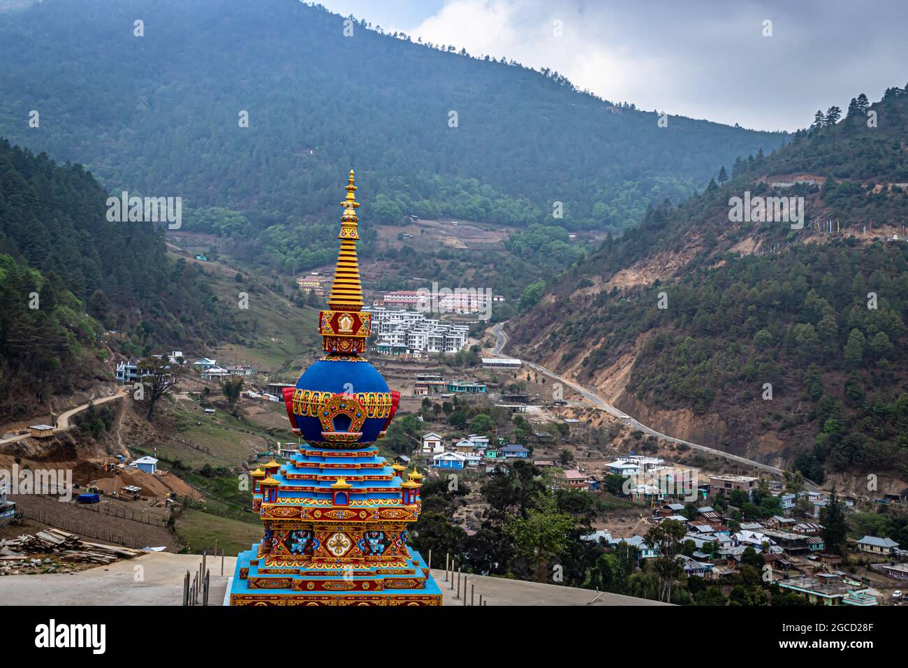 Buddhist stupa with himalayan mountain background at morning from top ...