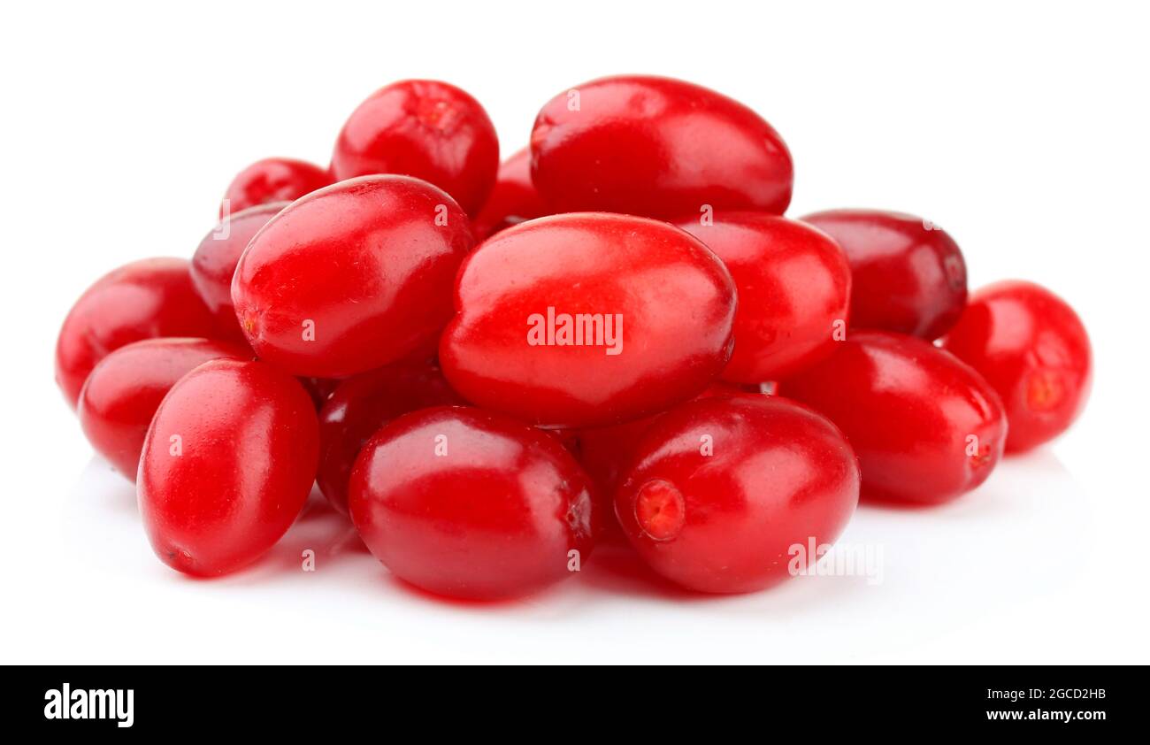 Fresh cornel berries isolated on white Stock Photo - Alamy