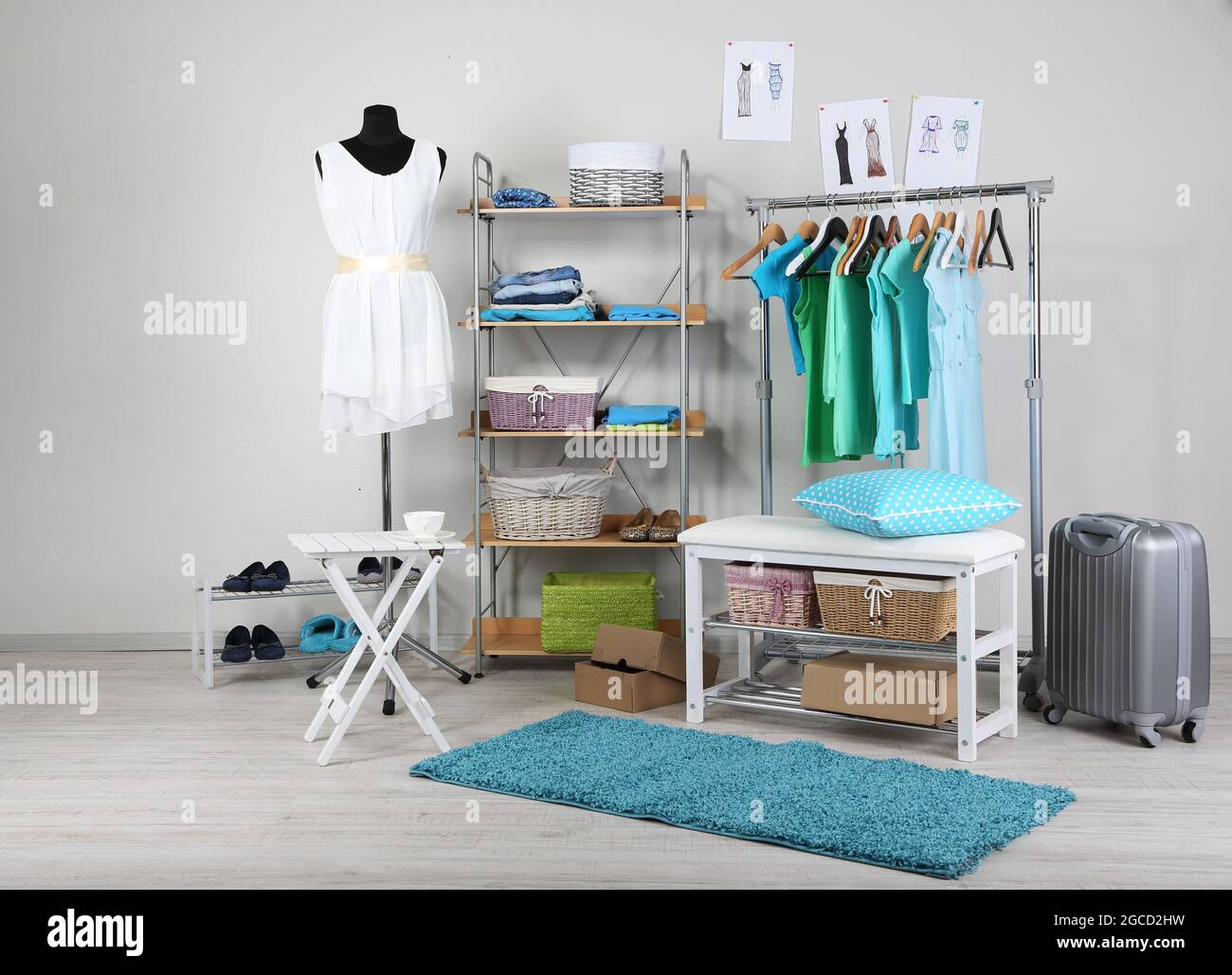 Women wardrobe in blue tones Stock Photo - Alamy