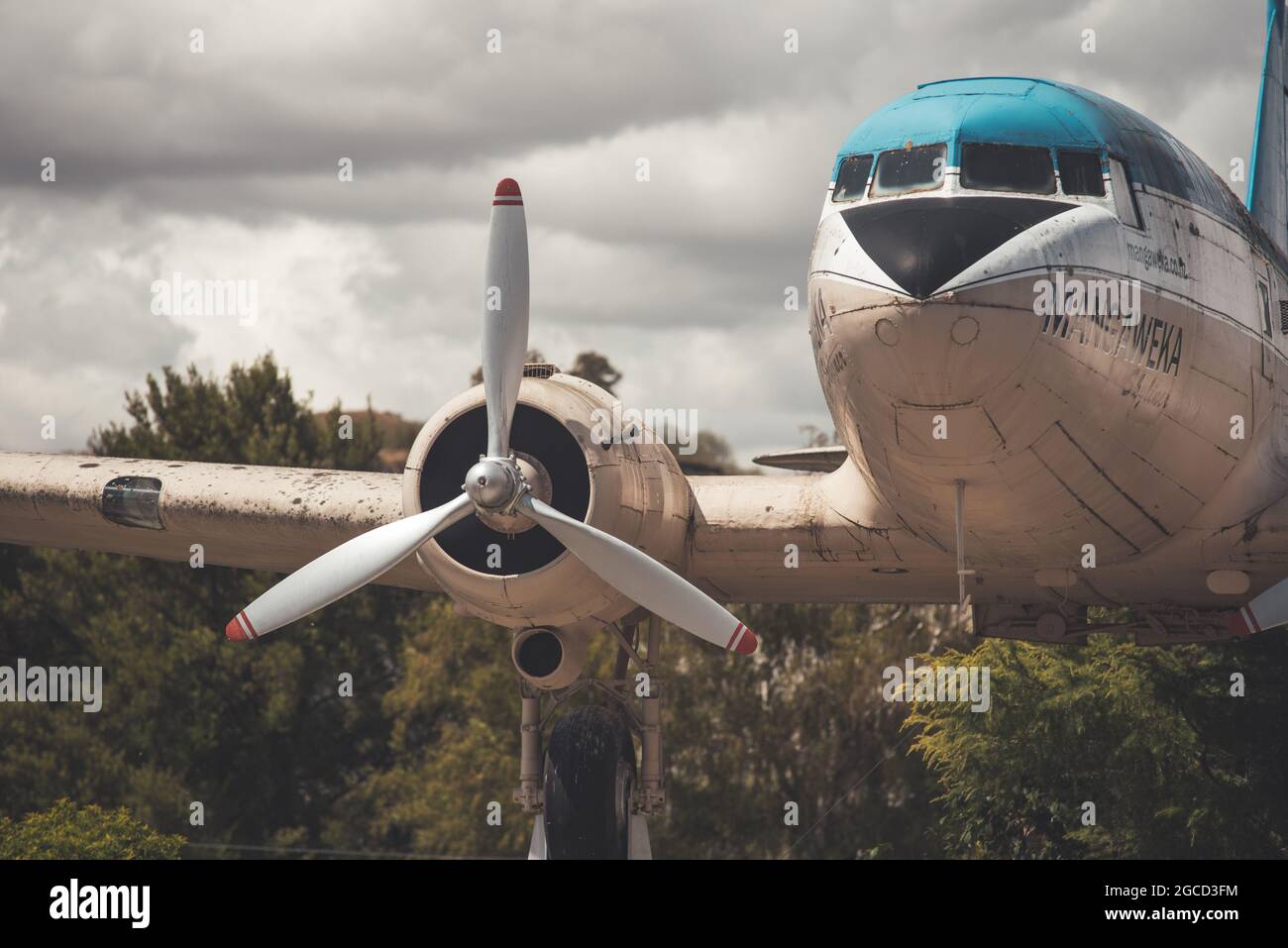 Retired plane in the front of closed local airport in New Zealand Stock ...