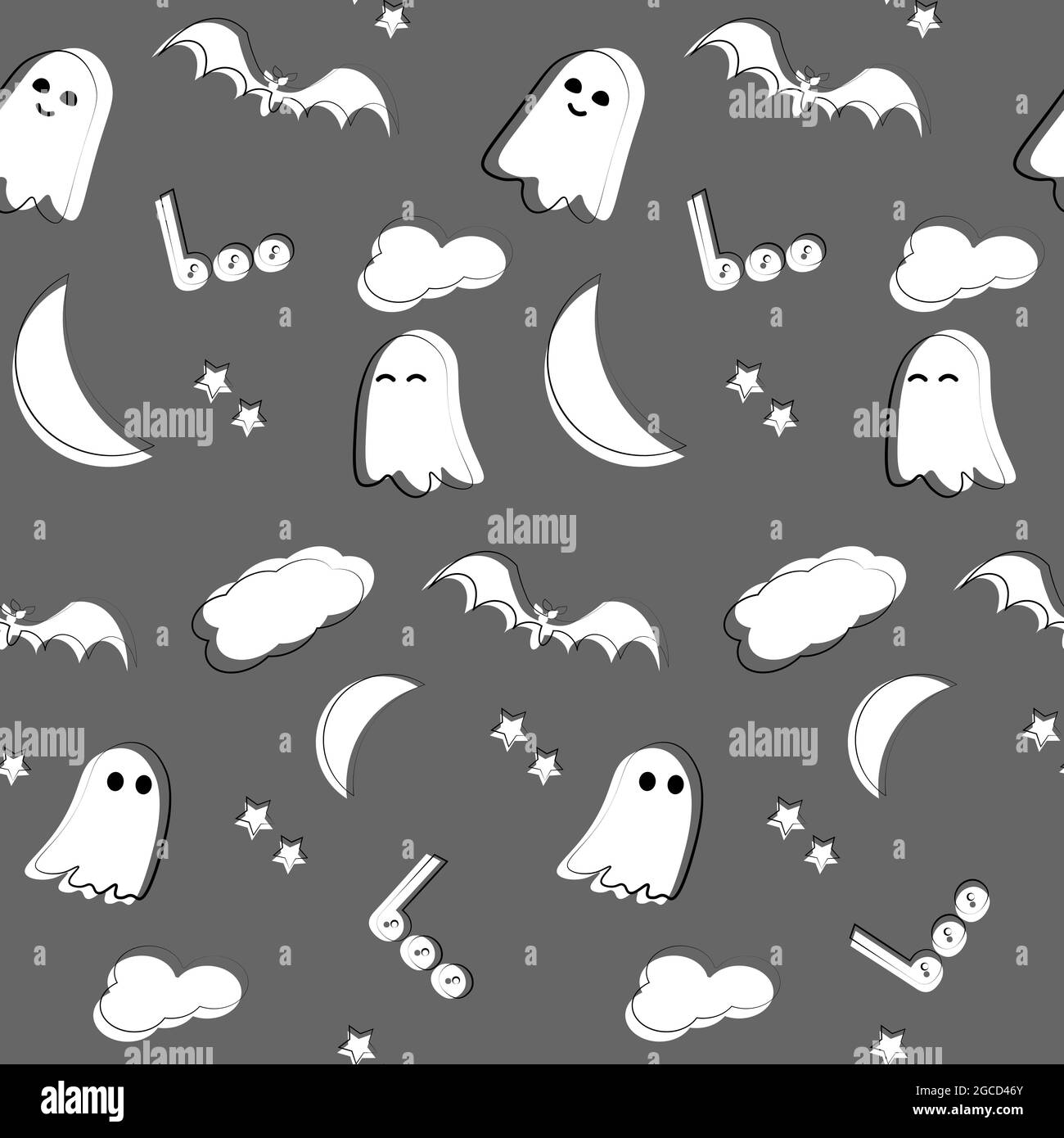 Seamless halloween pattern. Ghosts and clouds on gray background ...