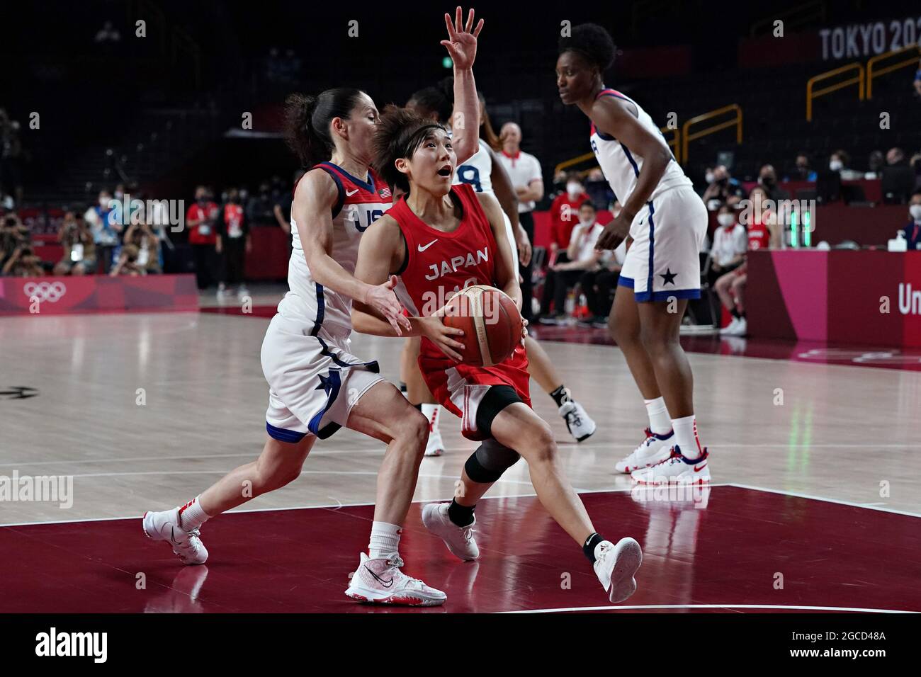 Tokyo, Japan. 08th Aug, 2021. Japan point guard Rui Machida (13) drives ...