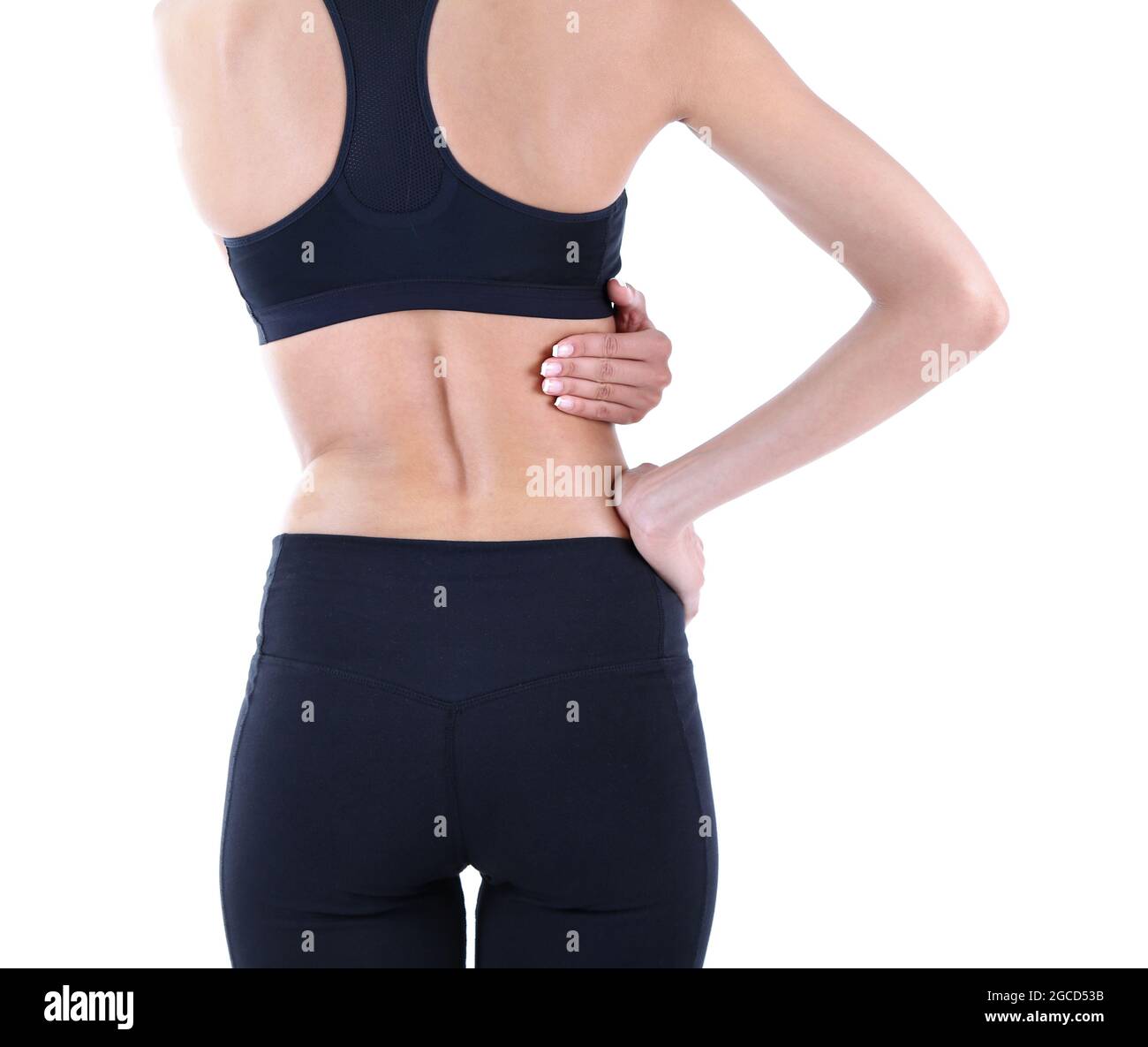 Back pain in young girls isolated on white Stock Photo - Alamy