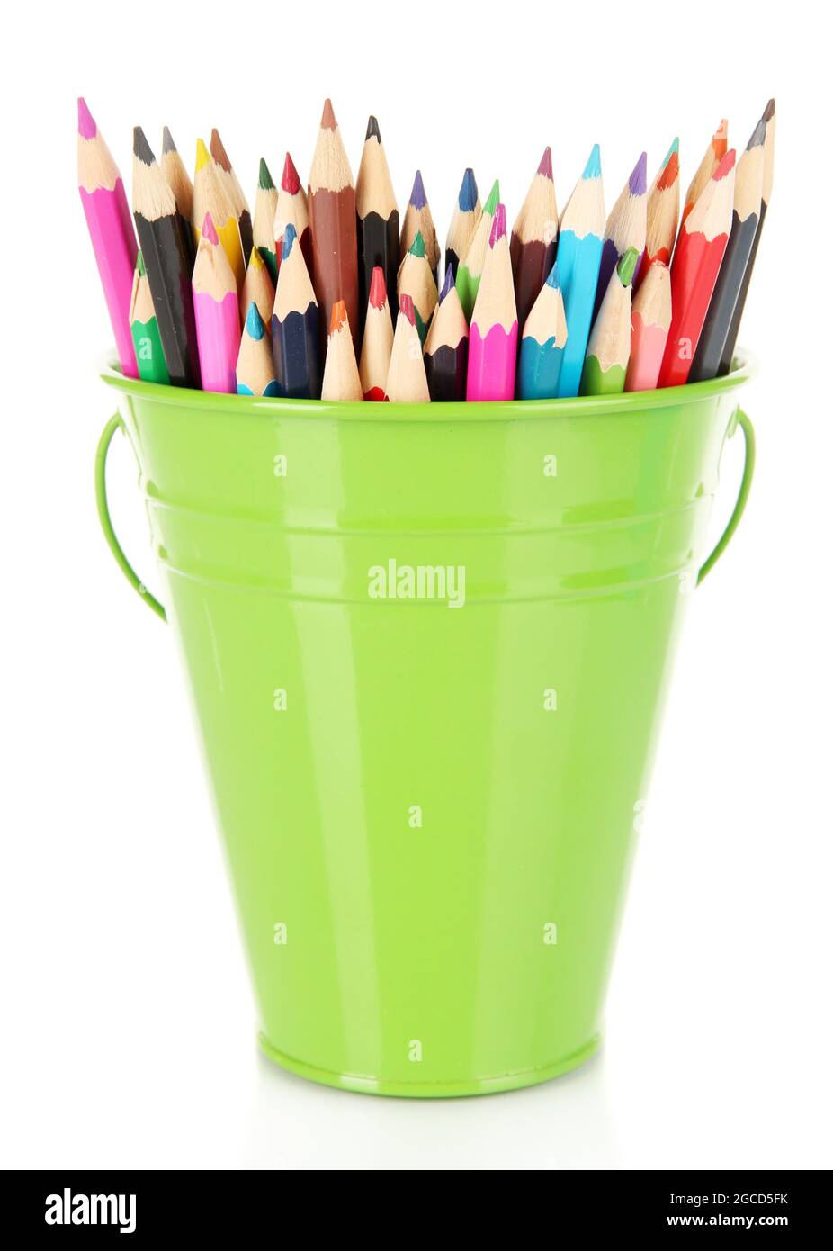 Color bucket with multicolor pencils, isolated on white Stock Photo - Alamy
