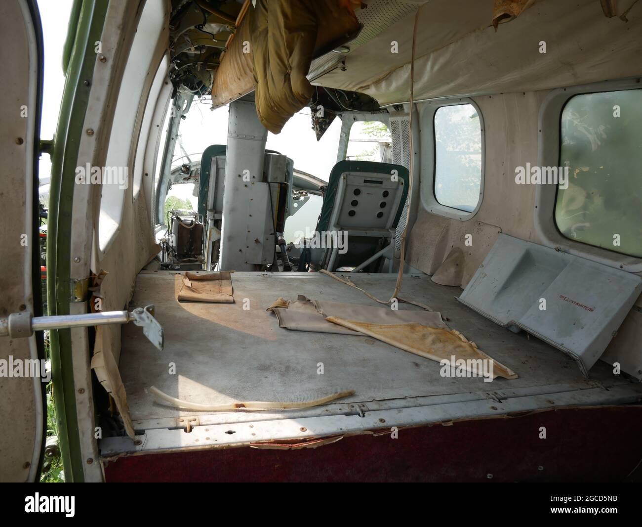 Old military abandoned helicopter. Broken non-working helicopter green ...