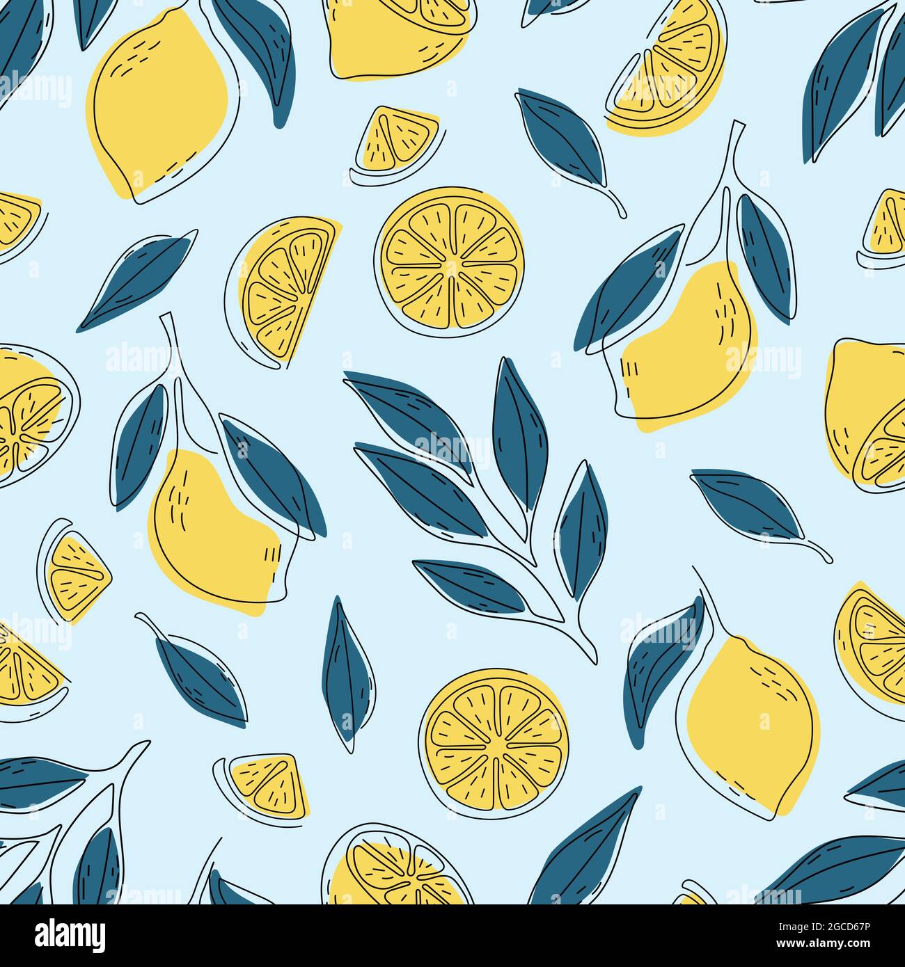 Seamless pattern of hand drawn lemons. Citrus fruit background. Perfect ...