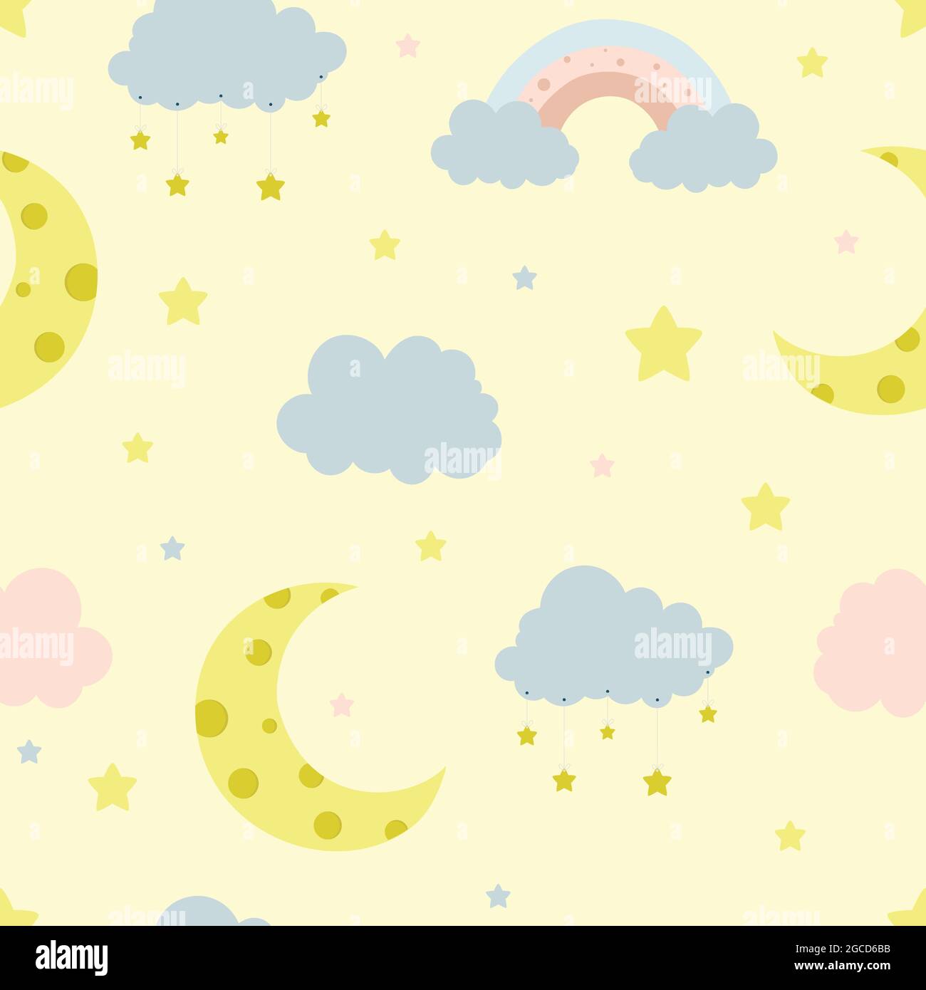 Seamless children pattern with clouds, moon and stars. Creative kids texture for fabric ...