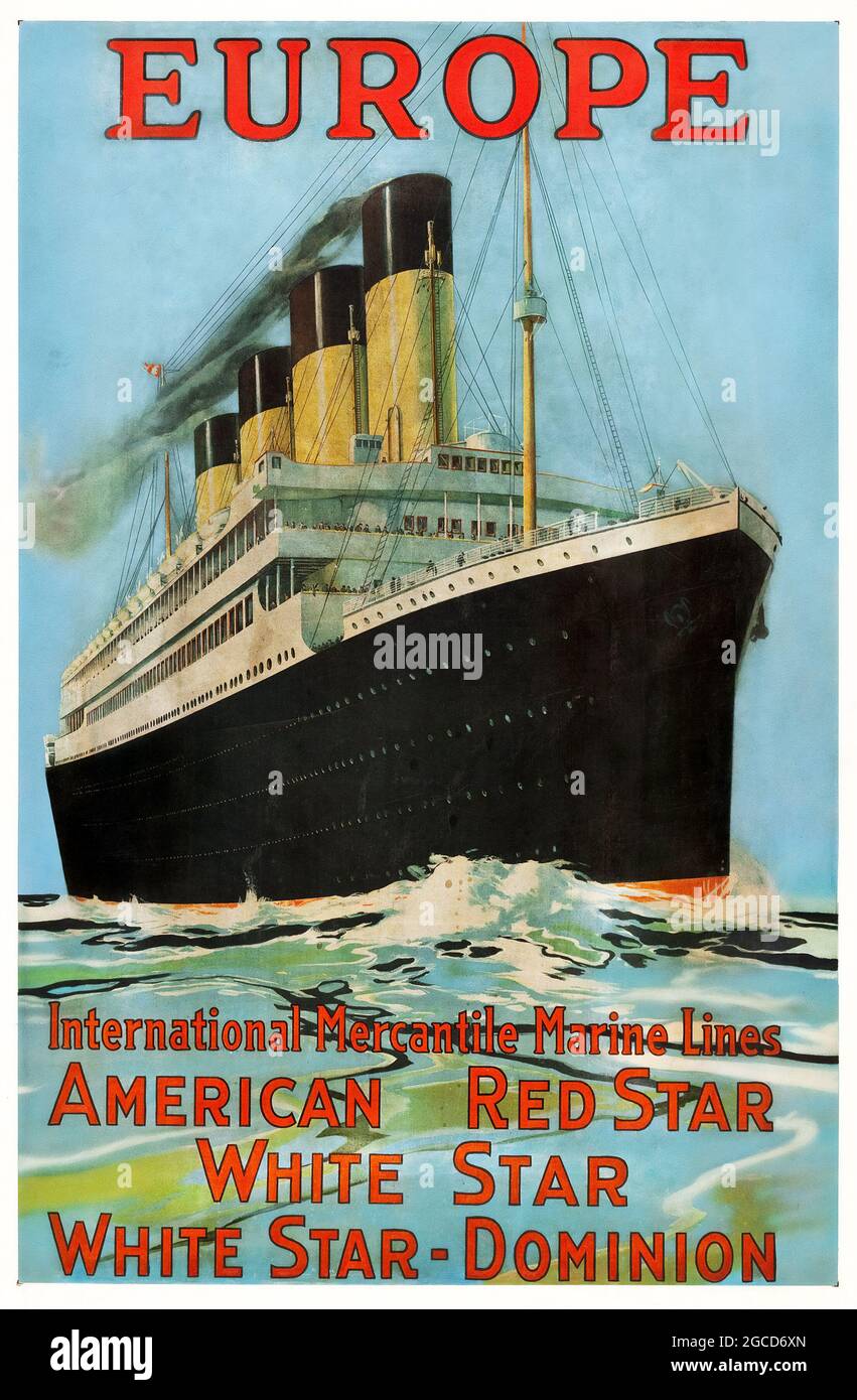 EUROPE (White Star Line – Olympic/Titanic) c.1912. Travel Poster ...