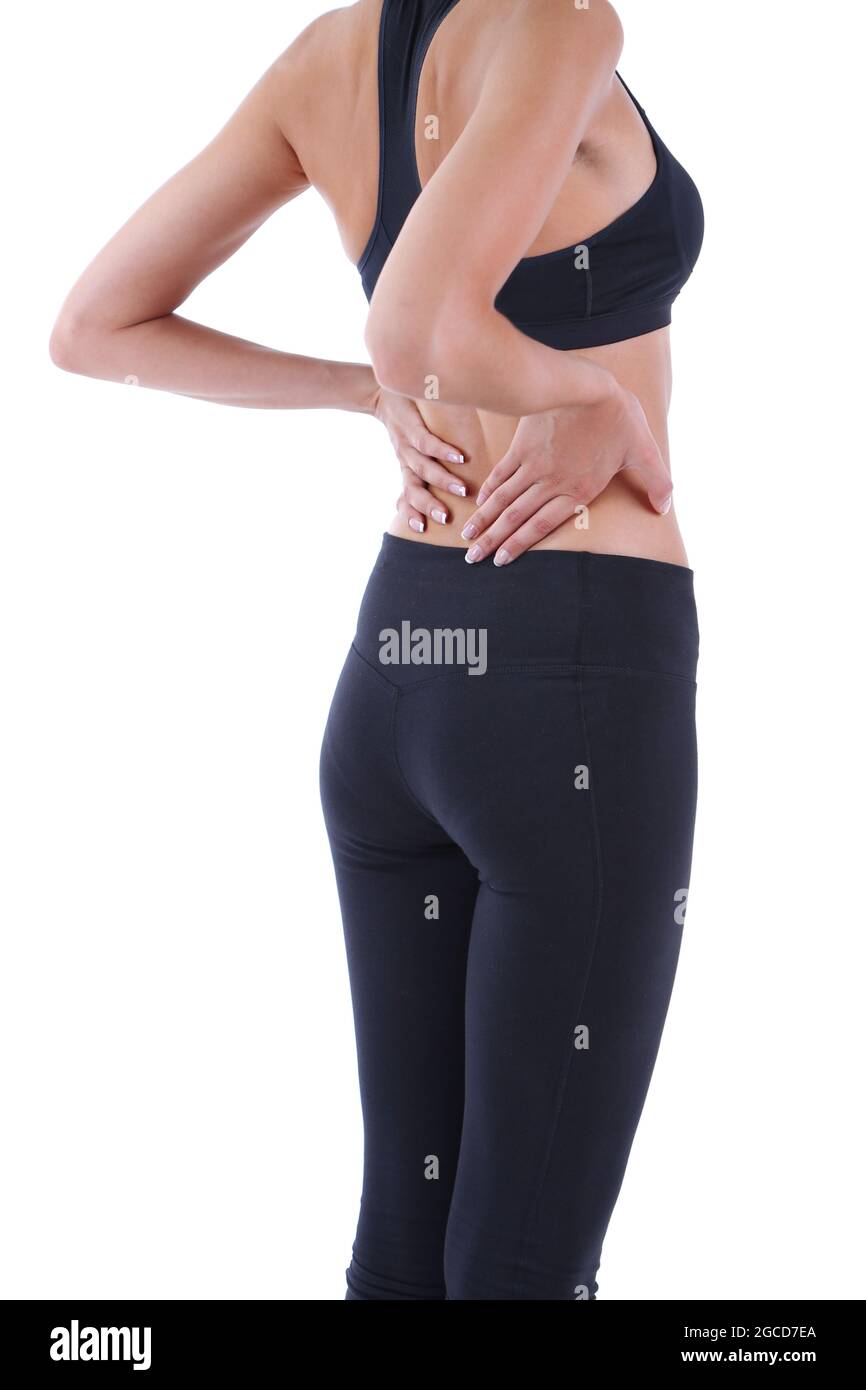 Back pain in young girls isolated on white Stock Photo - Alamy