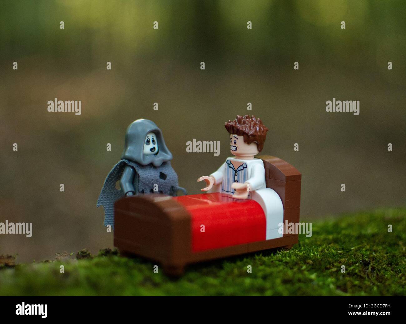 LEGO minifigure in the bed scared by ghost Stock Photo - Alamy