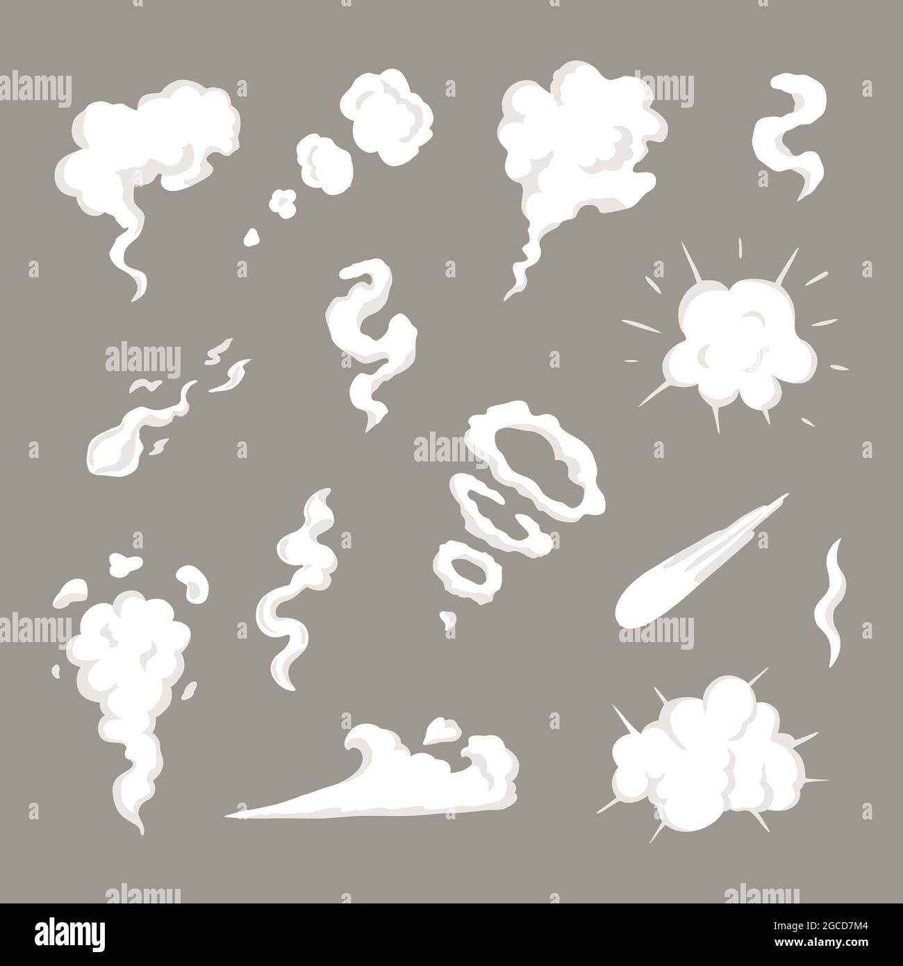 Vector smoke set special effects template. Cartoon steam clouds, puff ...