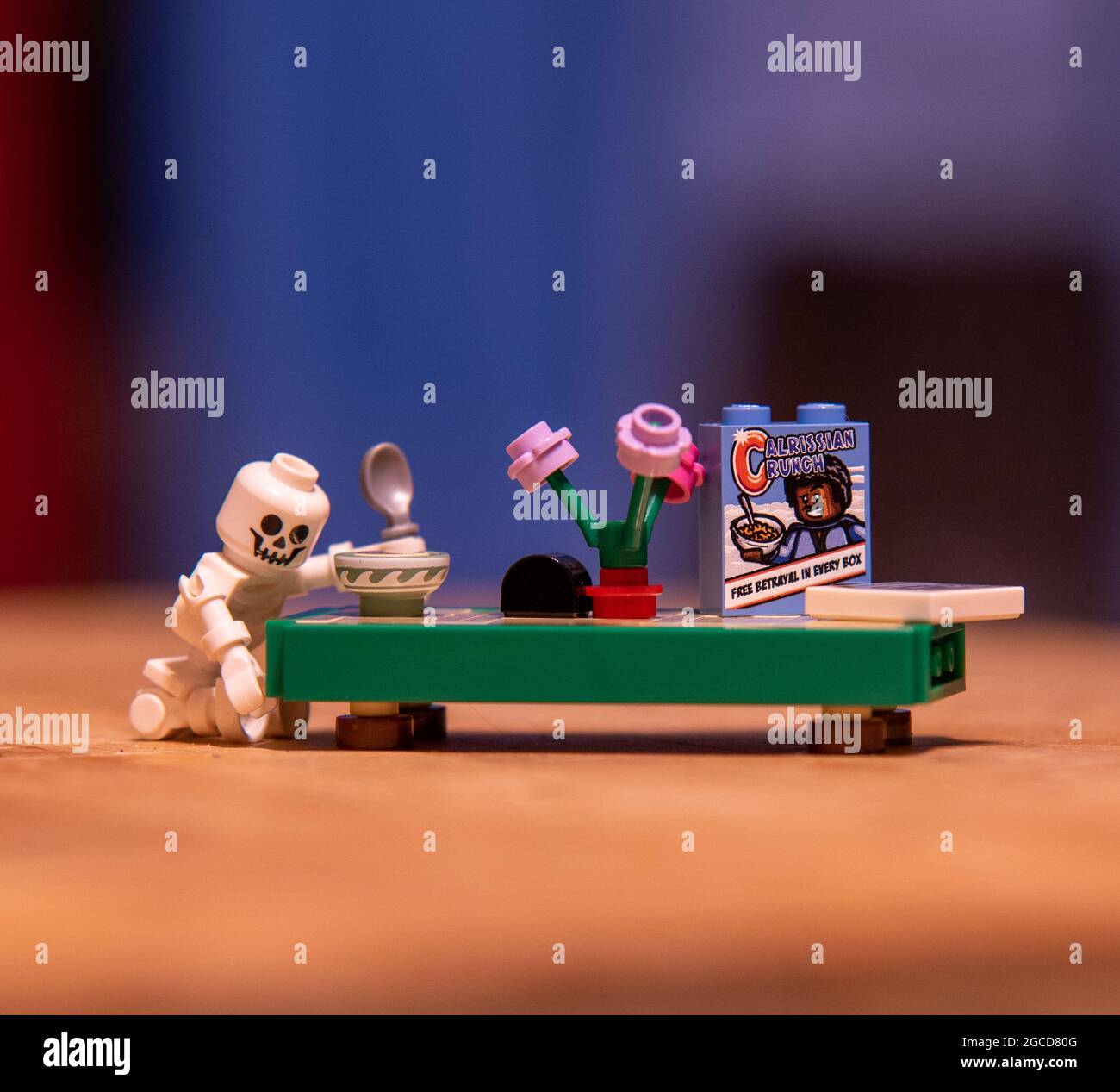 Lego skeleton minifigure during breakfast Stock Photo - Alamy