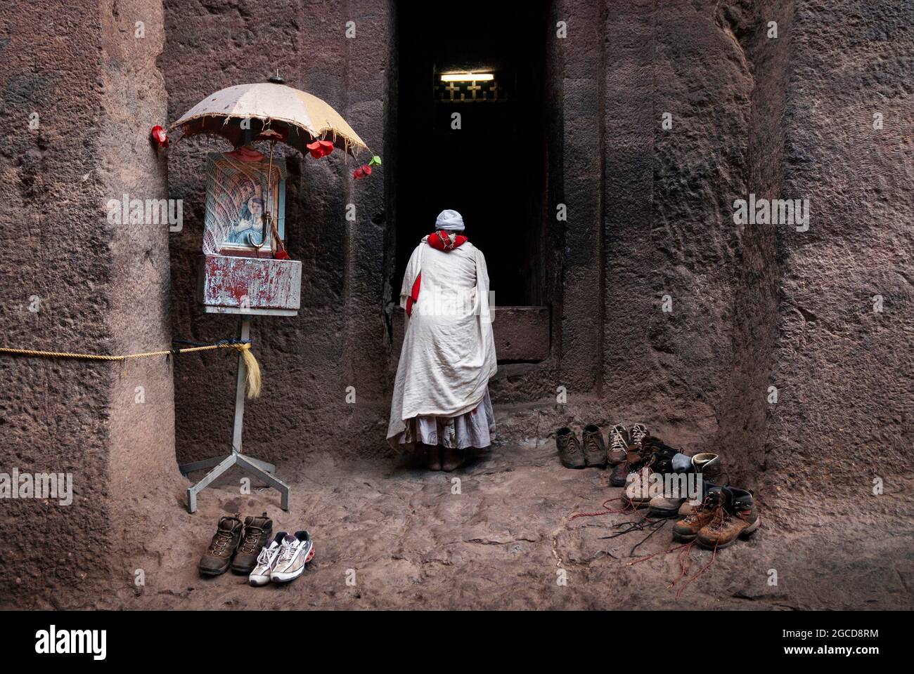 coptic orthodox pilgrim at lalibela ancient rock-hewn monolithic ...