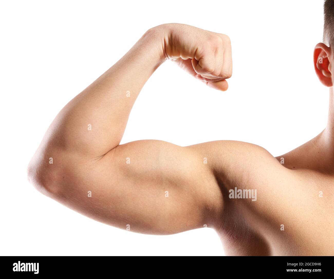 Young muscular man hand with biceps, isolated on white Stock Photo - Alamy