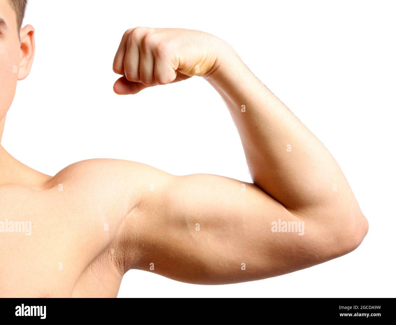 Young muscular man hand with biceps, isolated on white Stock Photo - Alamy