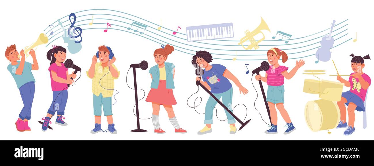 Children with musical Instruments - playing music and singing songs ...