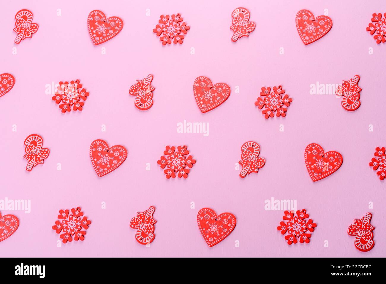 Christmas composition. Red and white decor elements that are used to ...