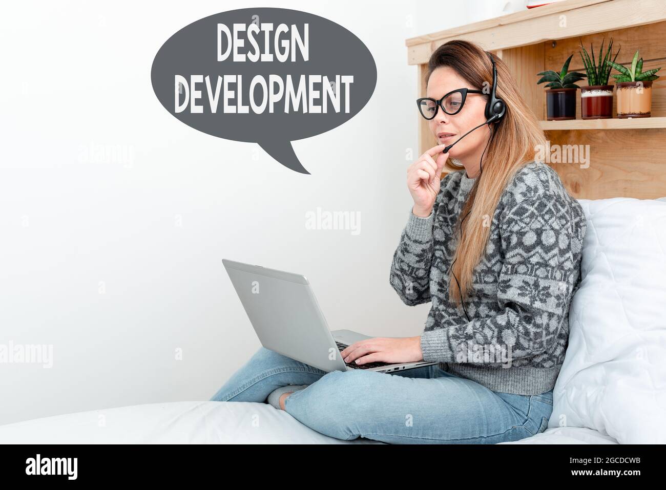 Text caption presenting Design Development. Business idea technical ...