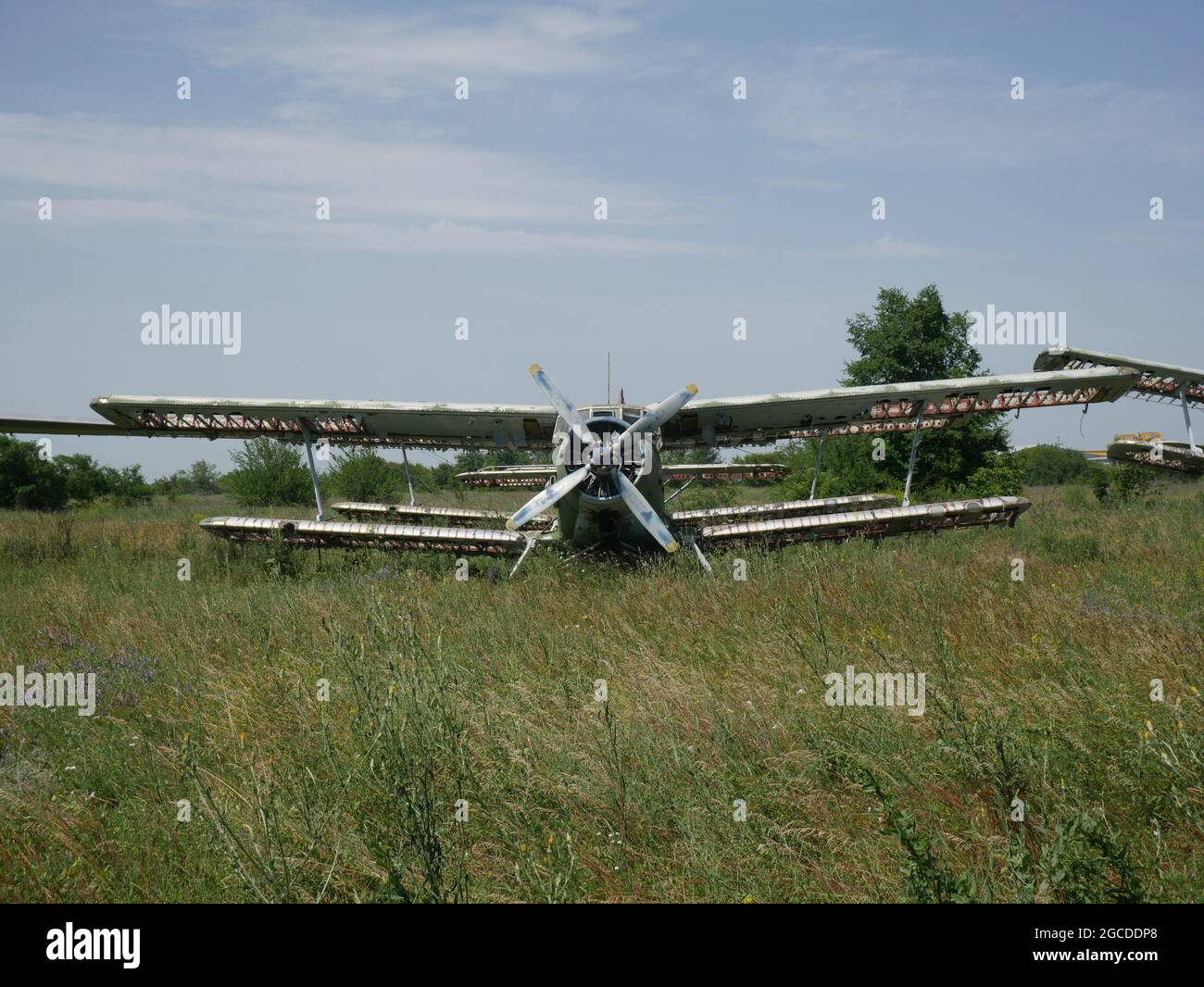 Old abandoned passenger plane. There is a broken plane in the wasteland ...