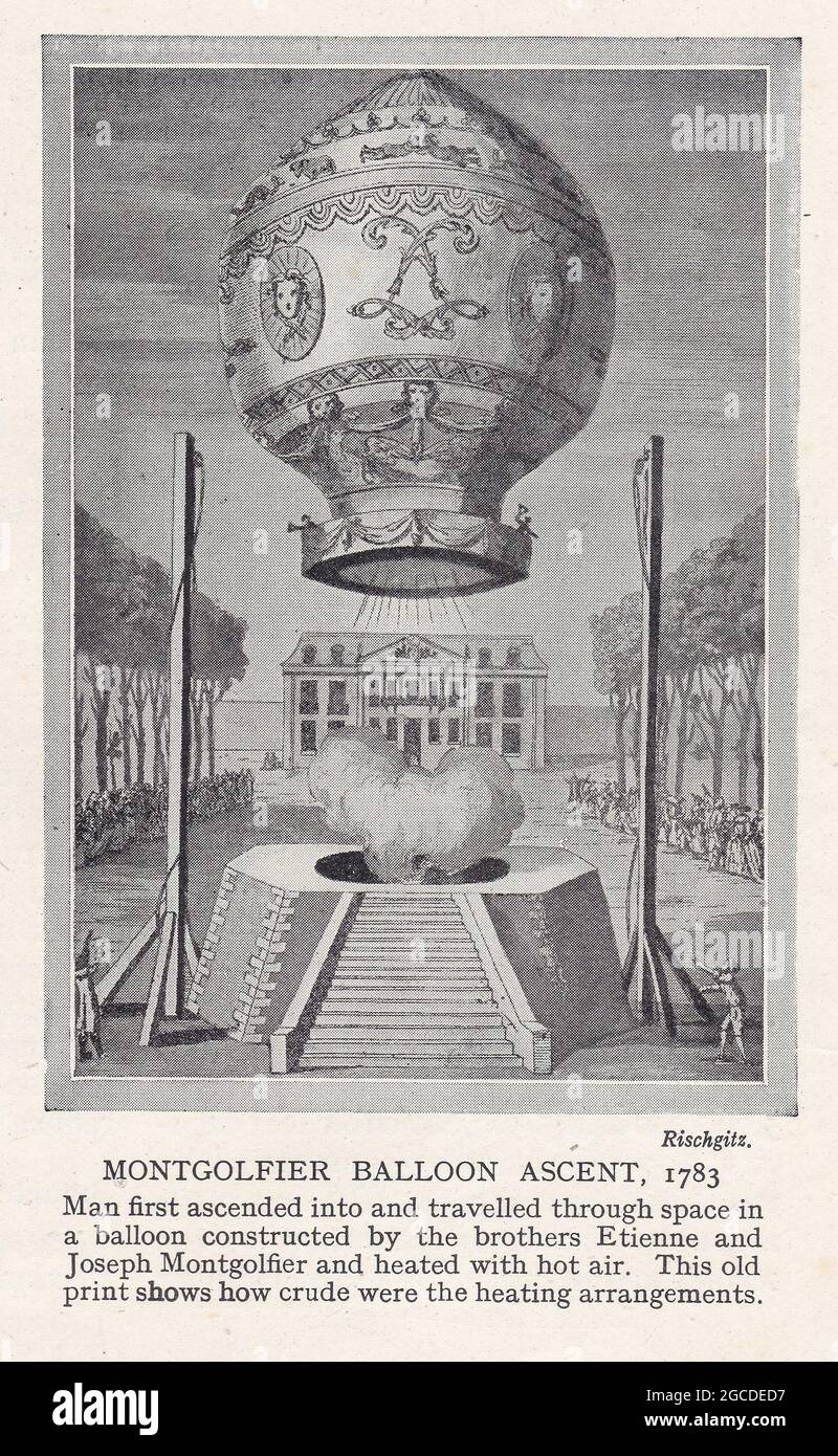 Vintage illustration of the Montgolfier Balloon Ascent 1783 Stock Photo ...