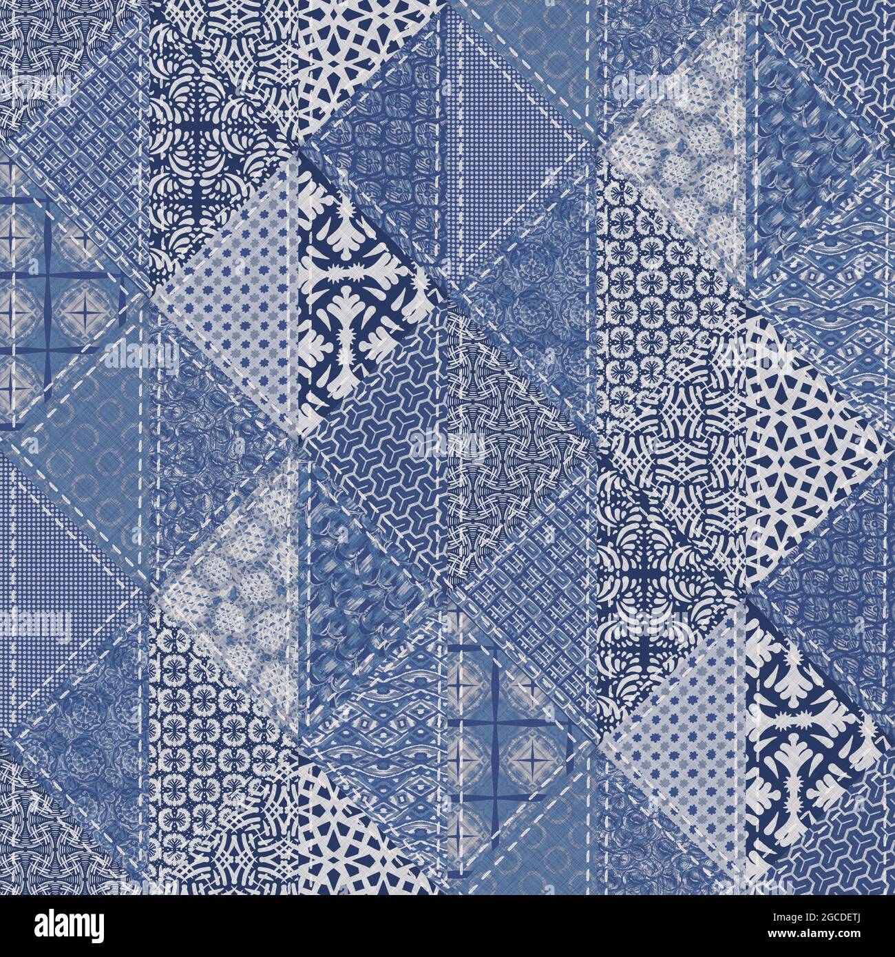 Denim western blue patchwork triangle woven texture. Indigo vintage ...
