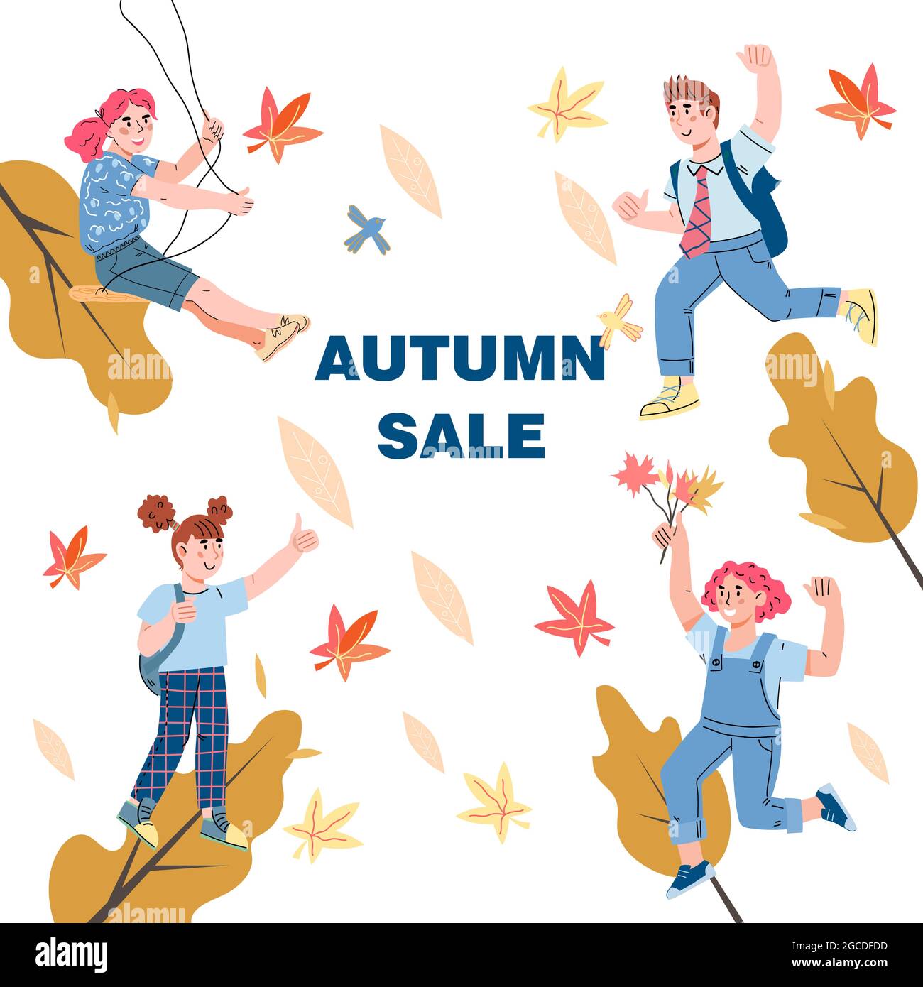 Kids autumn sale banner or poster with happy smiling children ...