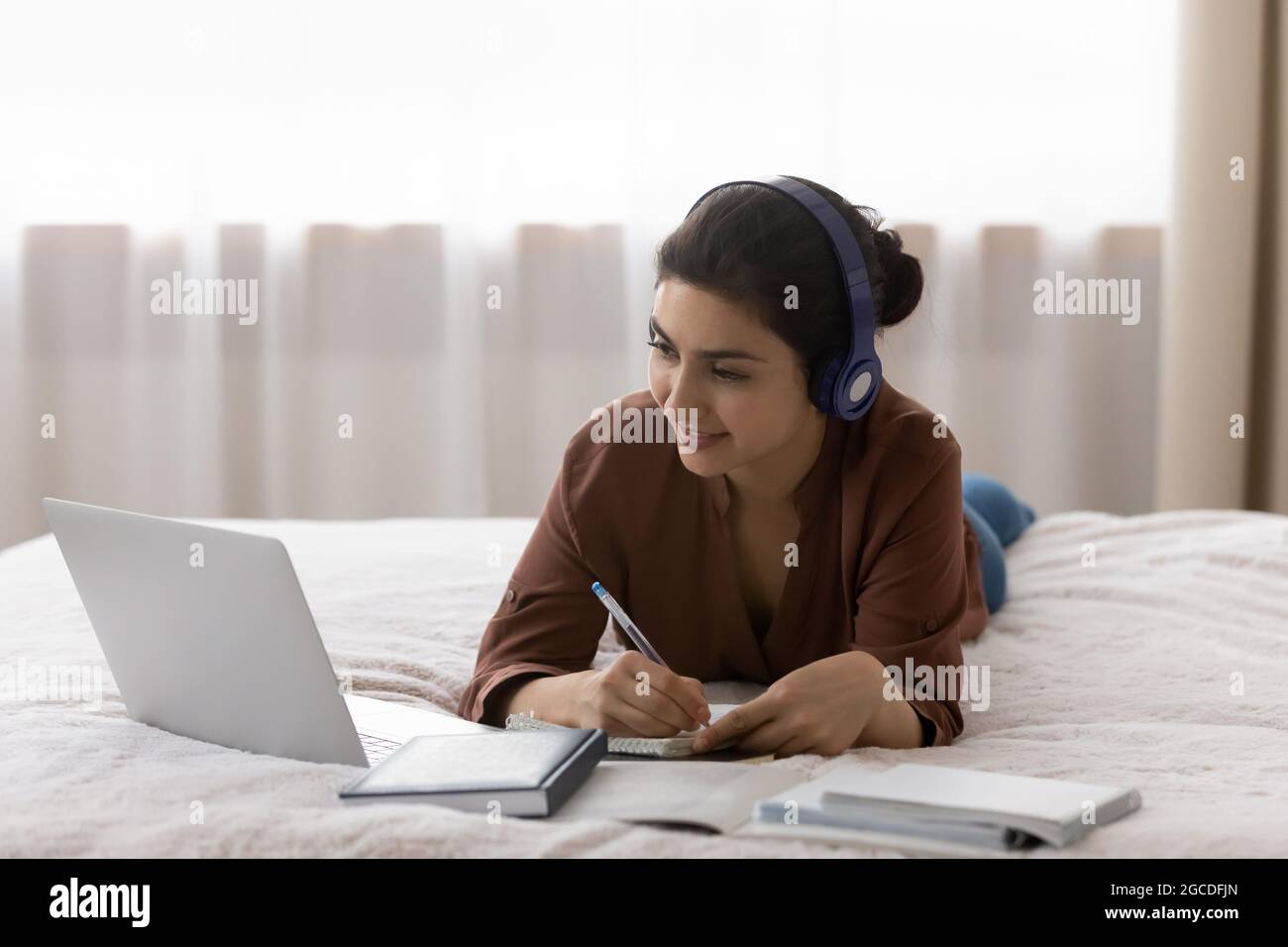 Indian female student study online on computer at home Stock Photo - Alamy