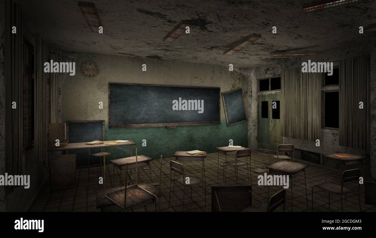 horror and creepy classroom in the school. 3D rendering Stock Photo - Alamy