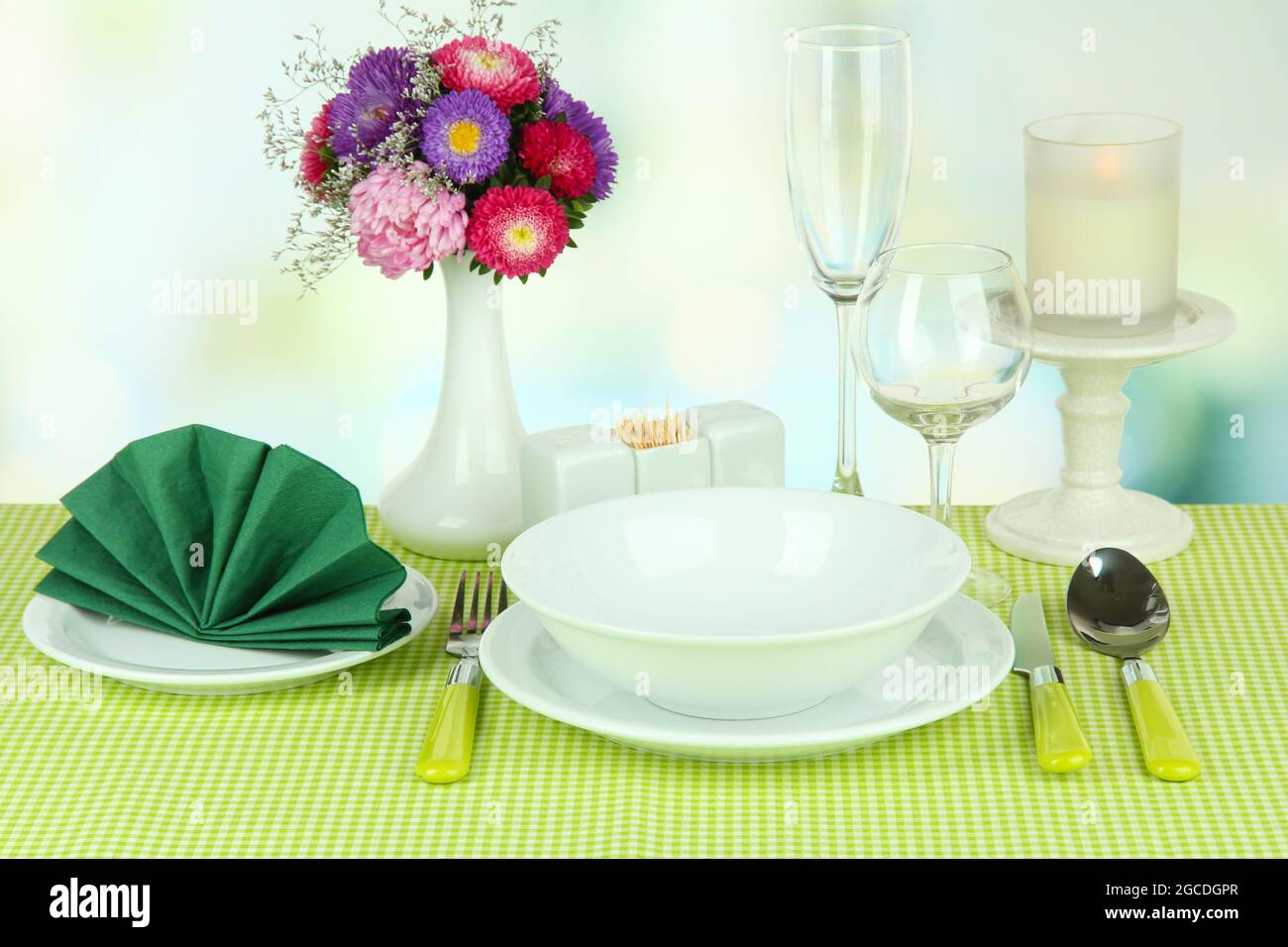 Beautiful table setting for breakfast Stock Photo - Alamy