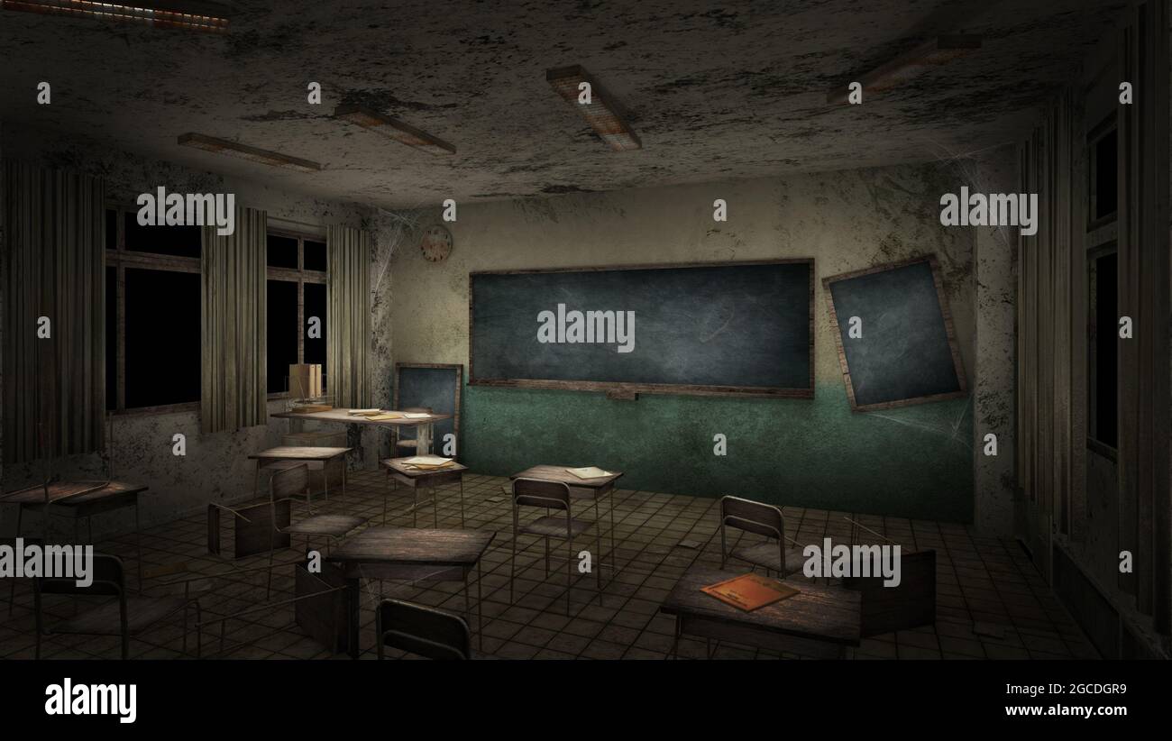 horror and creepy classroom in the school. 3D rendering Stock Photo - Alamy
