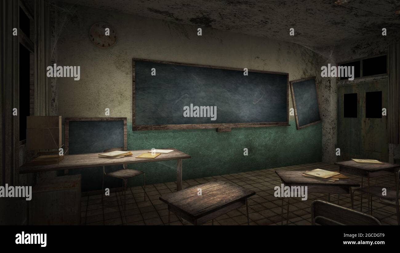 horror and creepy classroom in the school. 3D rendering Stock Photo - Alamy