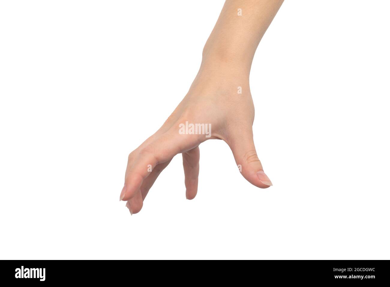 Hand gesture pick up, isolated on a white background, young female hand ...