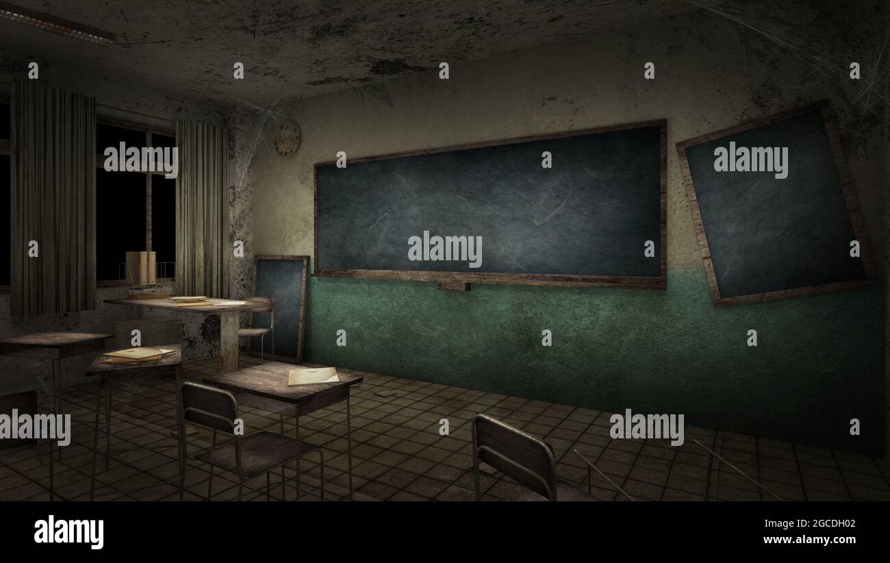 horror and creepy classroom in the school. 3D rendering Stock Photo - Alamy