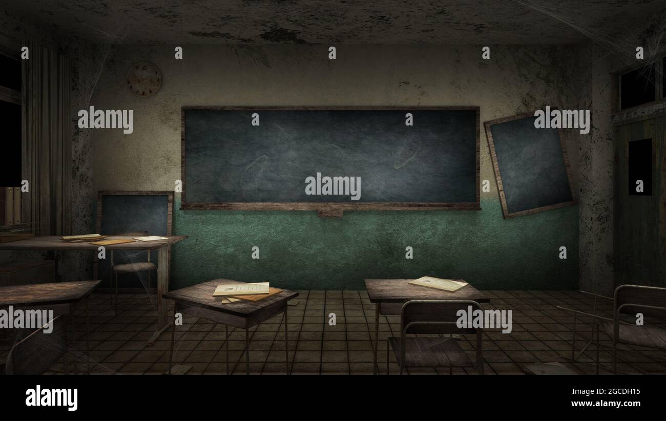 horror and creepy classroom in the school. 3D rendering Stock Photo - Alamy