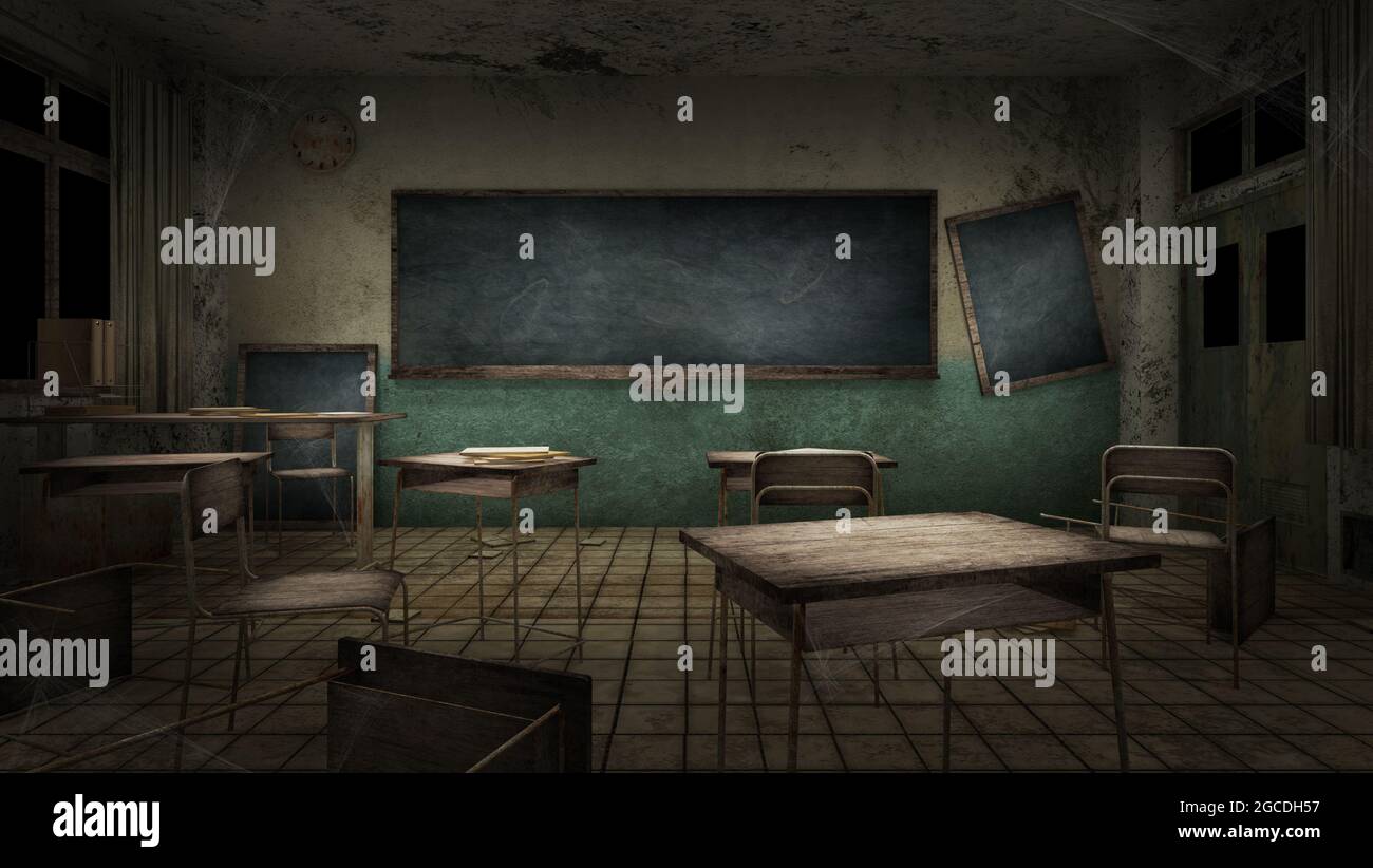 horror and creepy classroom in the school. 3D rendering Stock Photo - Alamy